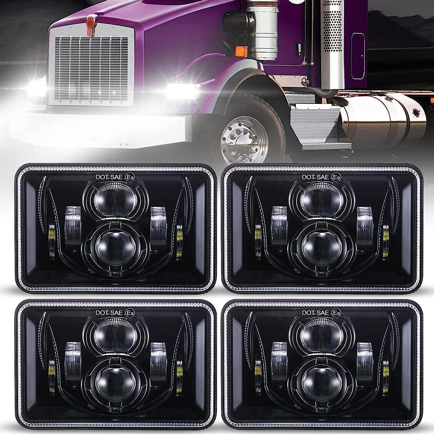 Amazon.com: 4 PCS 55W 4x6 Inch LED Headlights Rectangular Replacement ...