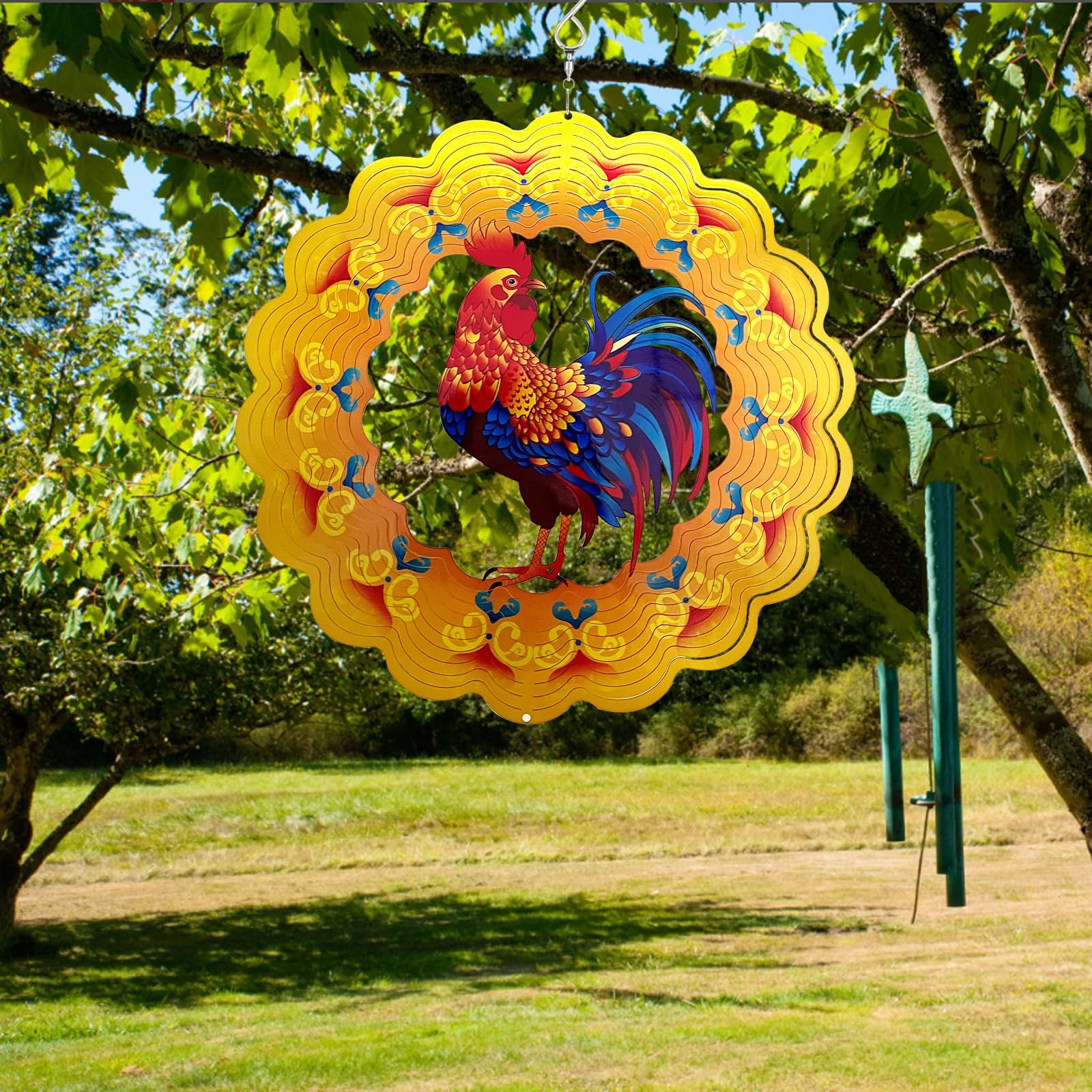 Amazon.com: BieAziton Outdoor Chicken Decoration Wind Spinner Sculpture ...