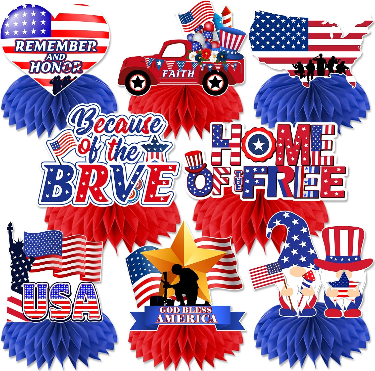 Amazon.com: 8Pcs Memorial Day Decor Honeycomb Centerpieces, Memorial ...
