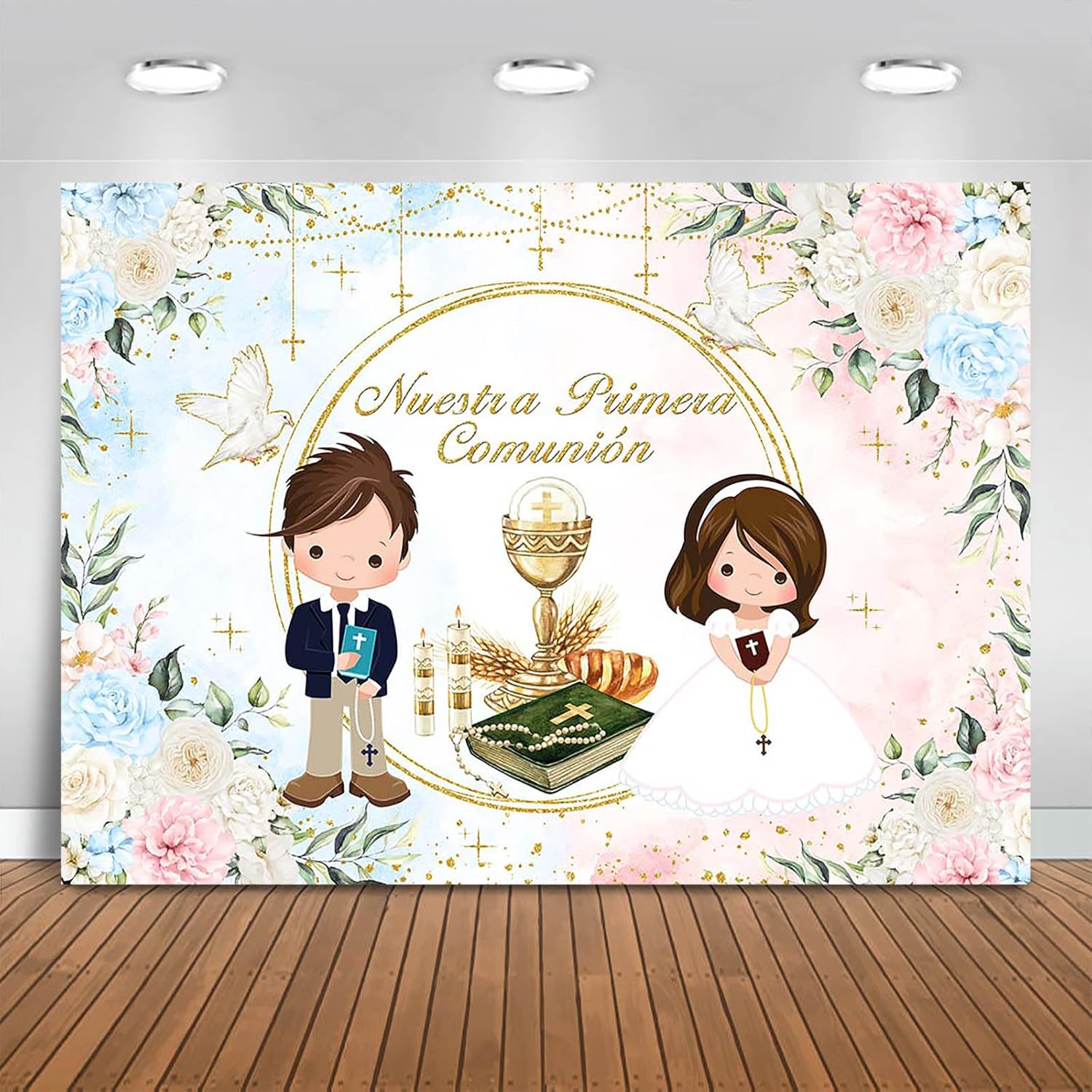 Amazon.com : Fitumiw Nuestra Primera Comunión Backdrop 7x5ft Baptism ...