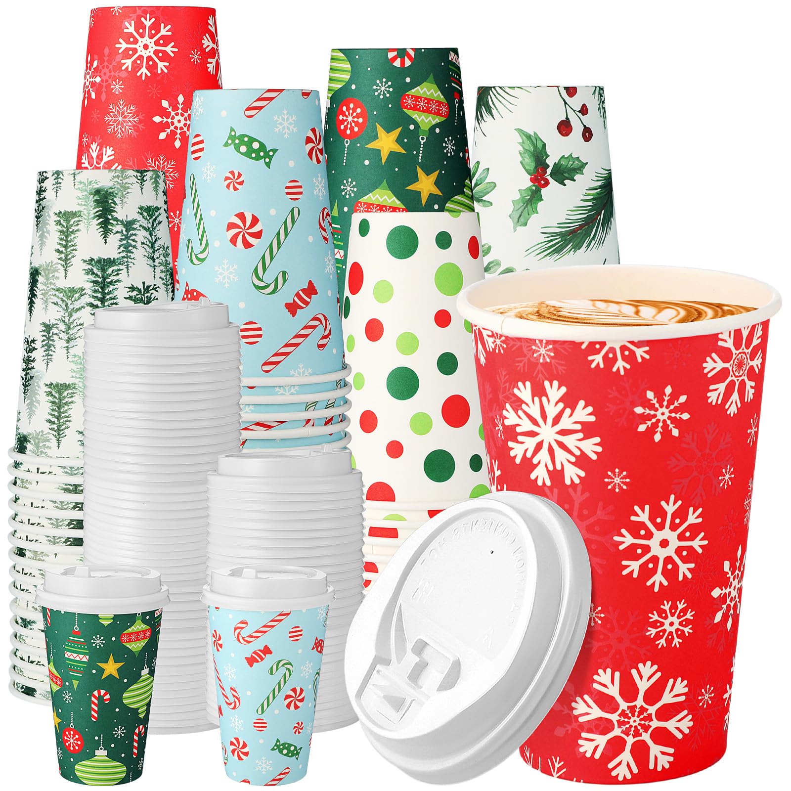 Amazon.com: Umigy 60 Sets Christmas Coffee Paper Cups with Lids 16 oz ...