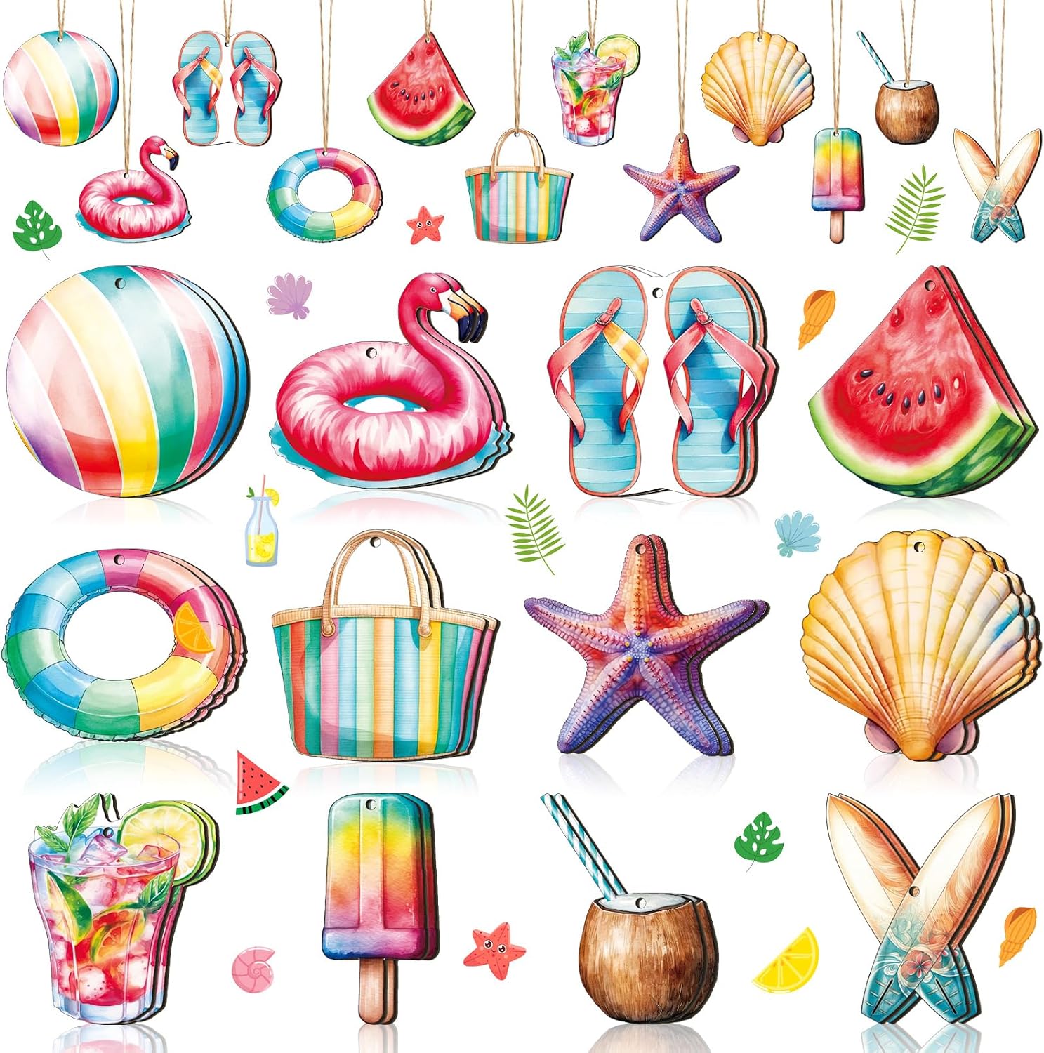 Amazon.com: Huwena 36 Pieces Summer Tree Ornaments Wooden Beach ...