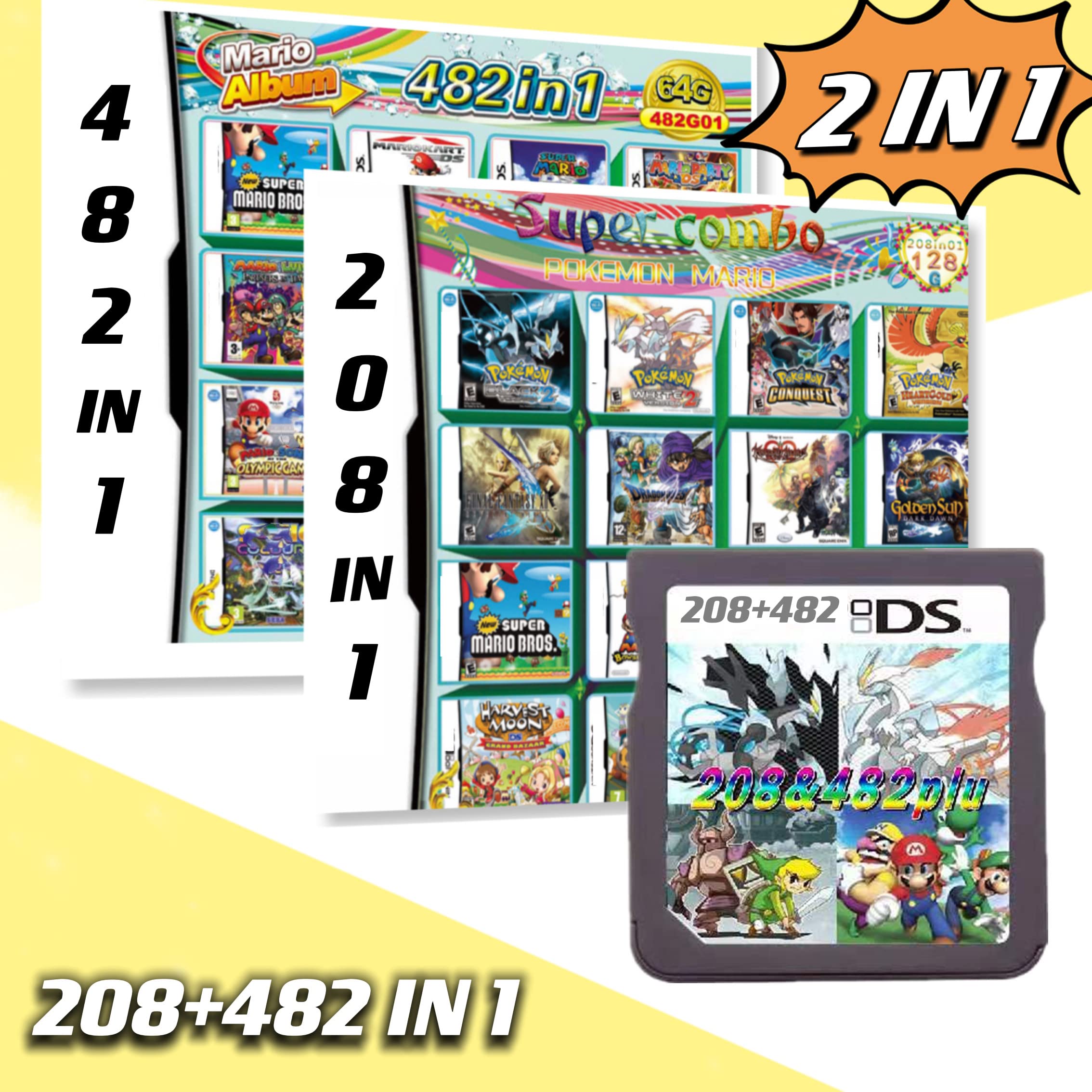Buy 208 in1 and 482 in1 Super Combination(2 in1)Game Card, Contains All ...