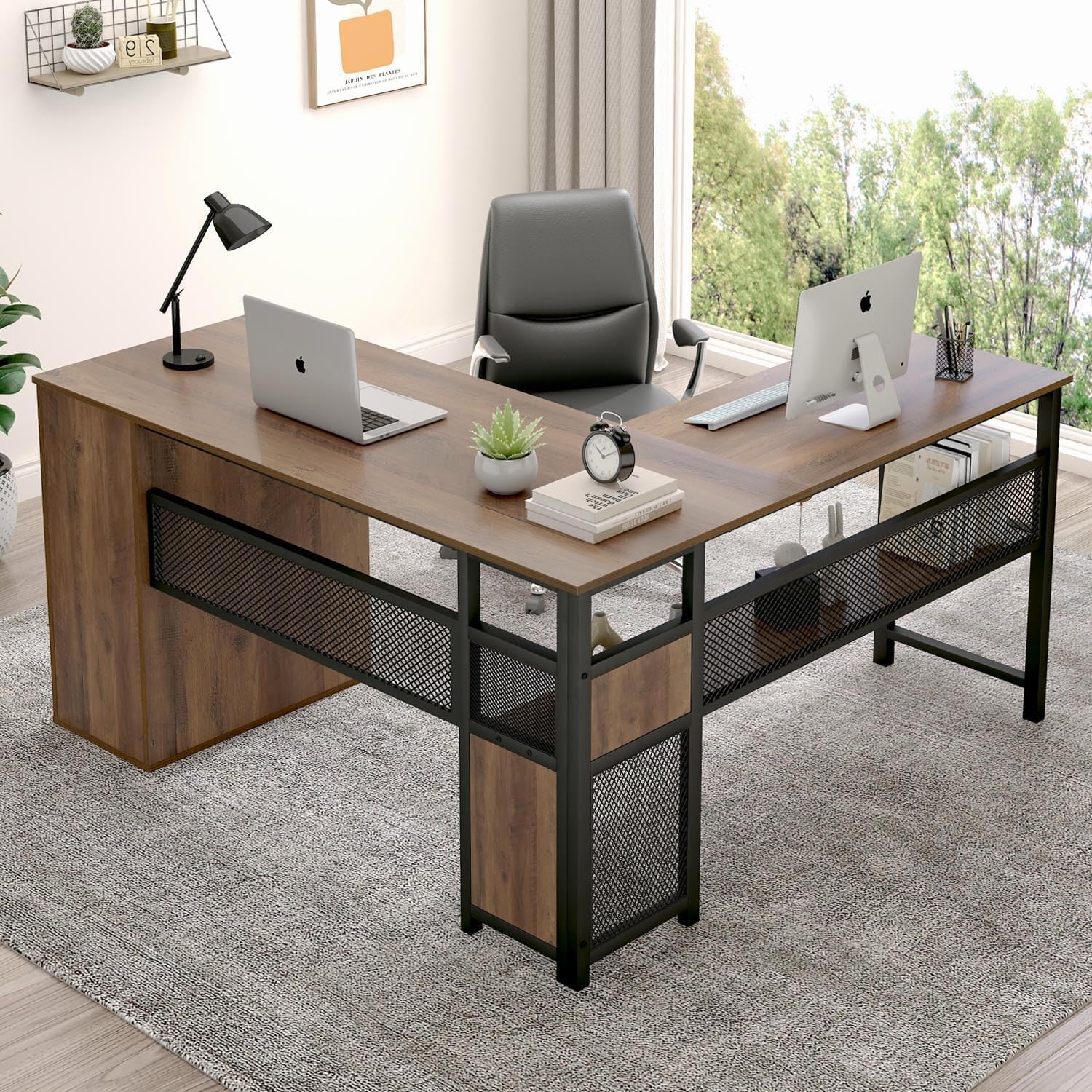 Amazon.com: LVB Wood L Shaped Desk, Large Computer Office Desk with ...