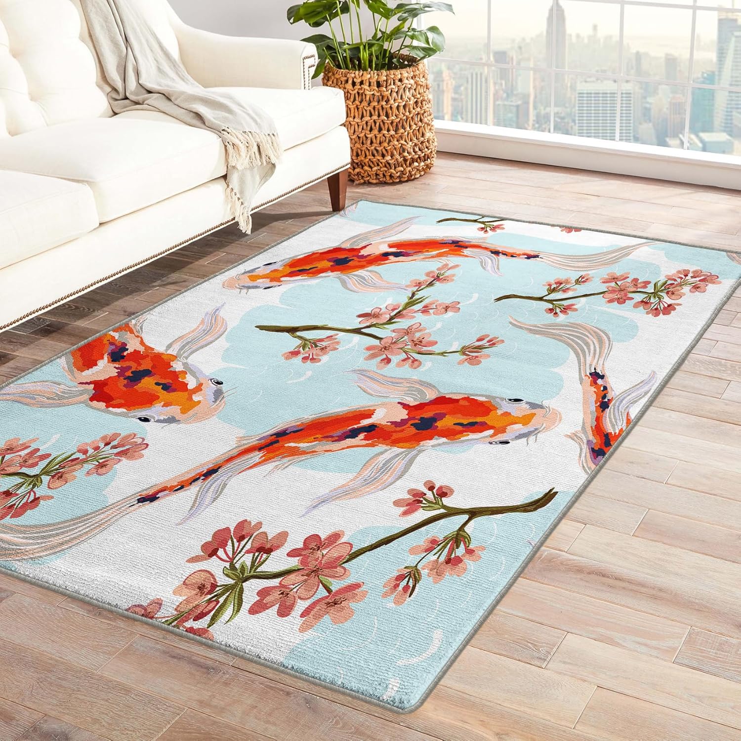 Amazon.com: ZDABAOEC Japanese Rug, 4x6 Rug, Japan Cherry Blossom Koi ...
