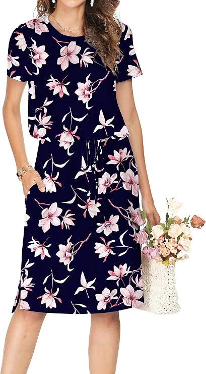 Womens Summer Hide Belly Knee Length Travel Dress Pocket 2025 Spring ...