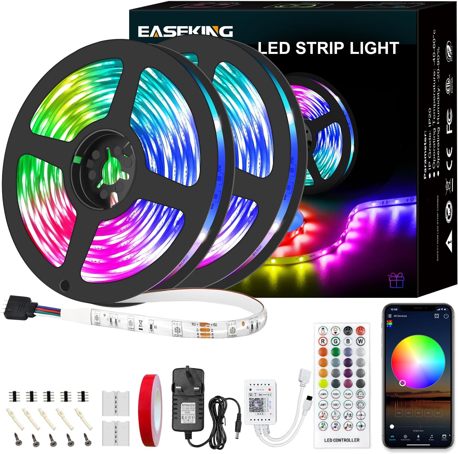 easeking Led Strip Light Outdoor IP65 Waterproof App and IR Remote ...