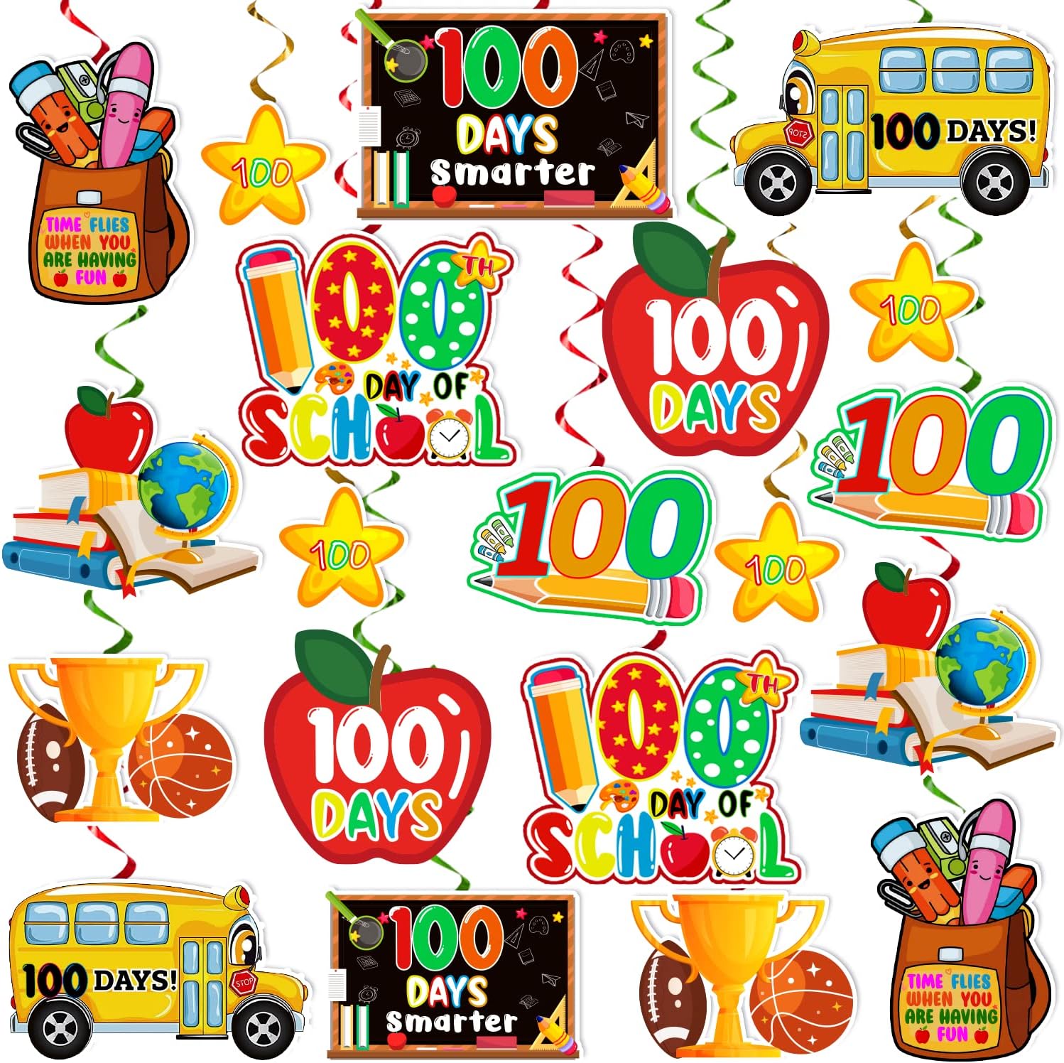 Amazon.com: 36 Pcs 100th Day of School Decorations Hanging Swirls, No ...