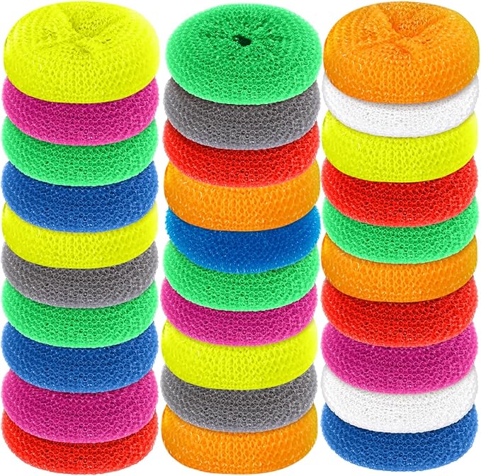 Blulu Plastic Dish Scrubbers for Dishes Pot Round Nylon Pad, Mesh ...