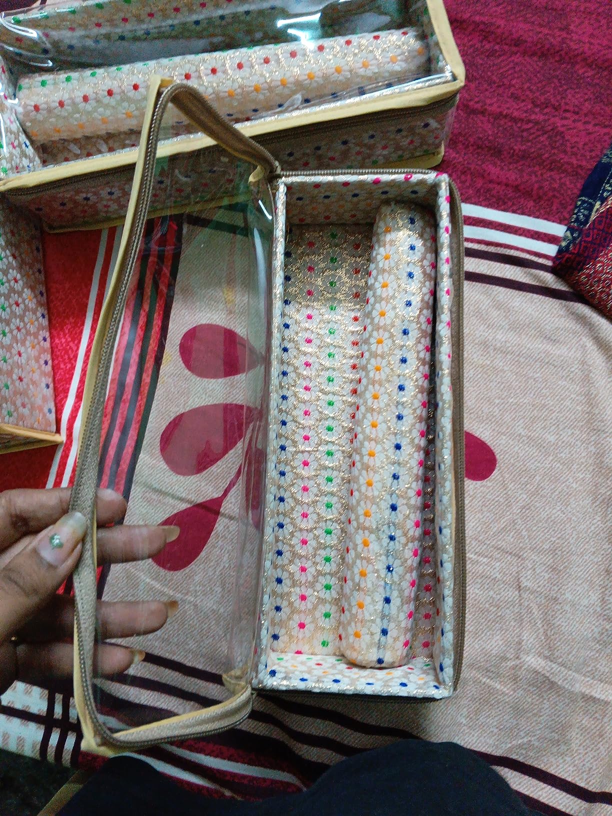 HomeStrap Set of 3 Brocade Design Single Rod Storage Bangle Box for ...
