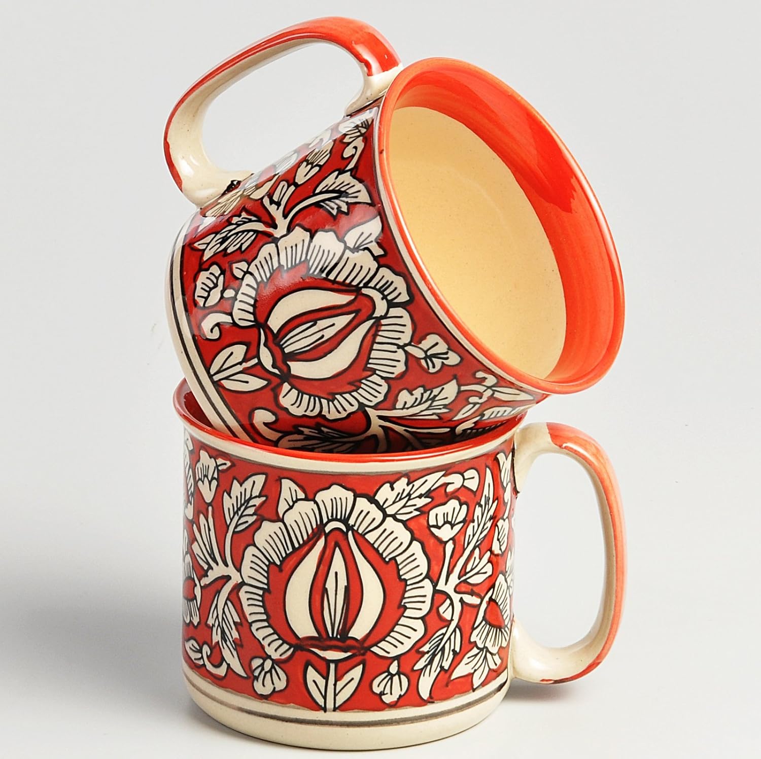 Amazon.com | Cultural Concepts Red Mughal Noodles Mug, Set Of 2: Coffee ...