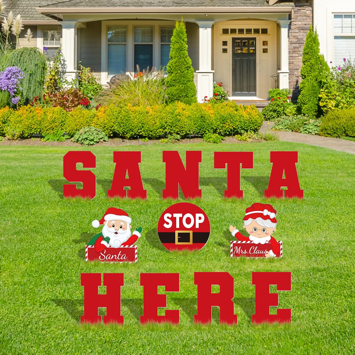Amazon.com: AnyDesign 12Pcs Christmas Santa Here Yard Sign with Stakes ...