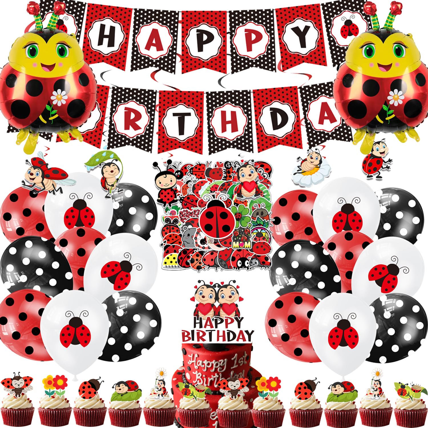 Amazon.com: LAZEAUGJ Ladybug Birthday Party Decorations,Ladybug ...