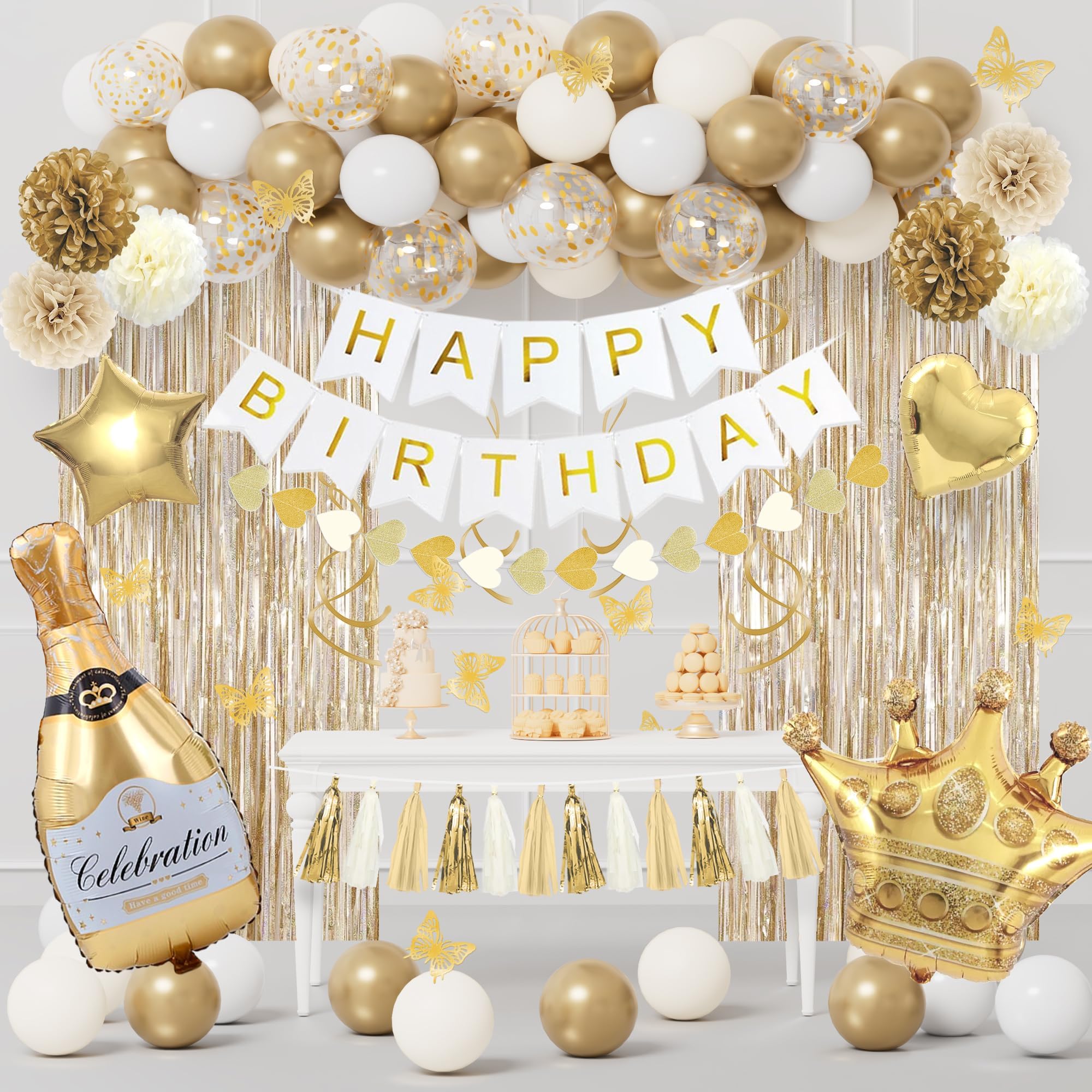 Amazon.com: Dydamud Golden Birthday Party Decorations, White and Gold ...