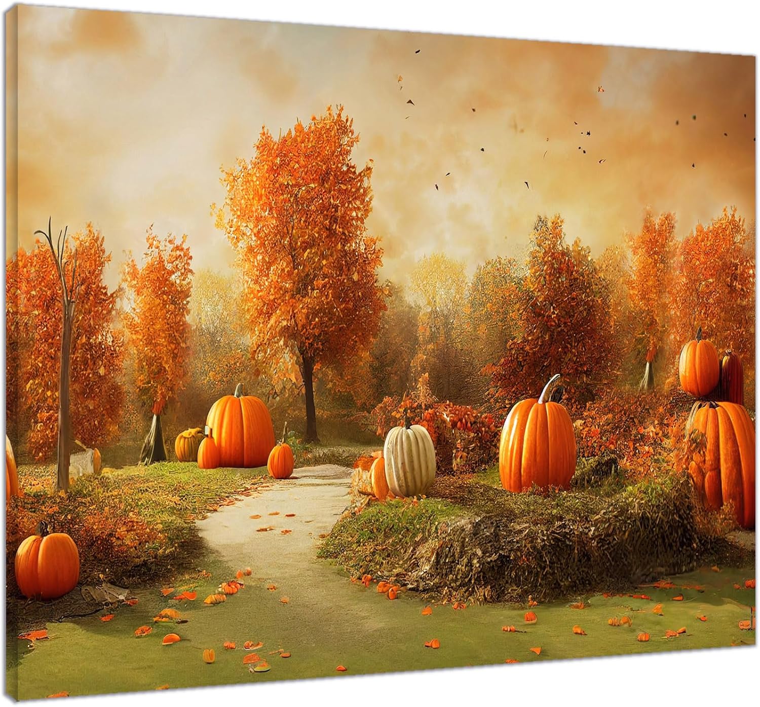 Amazon.com: LB Fall Pumpkin Wall Art,Autumn Orange with Maple Forest ...