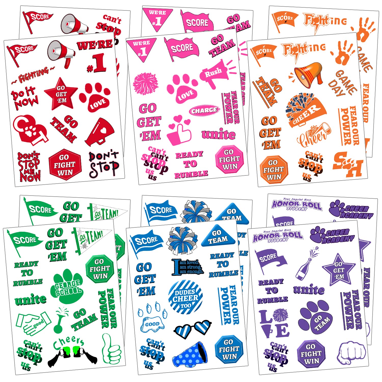 Cheerleading Spirit Tattoos Cheer Tattoos Peel & Stick 12 Piece