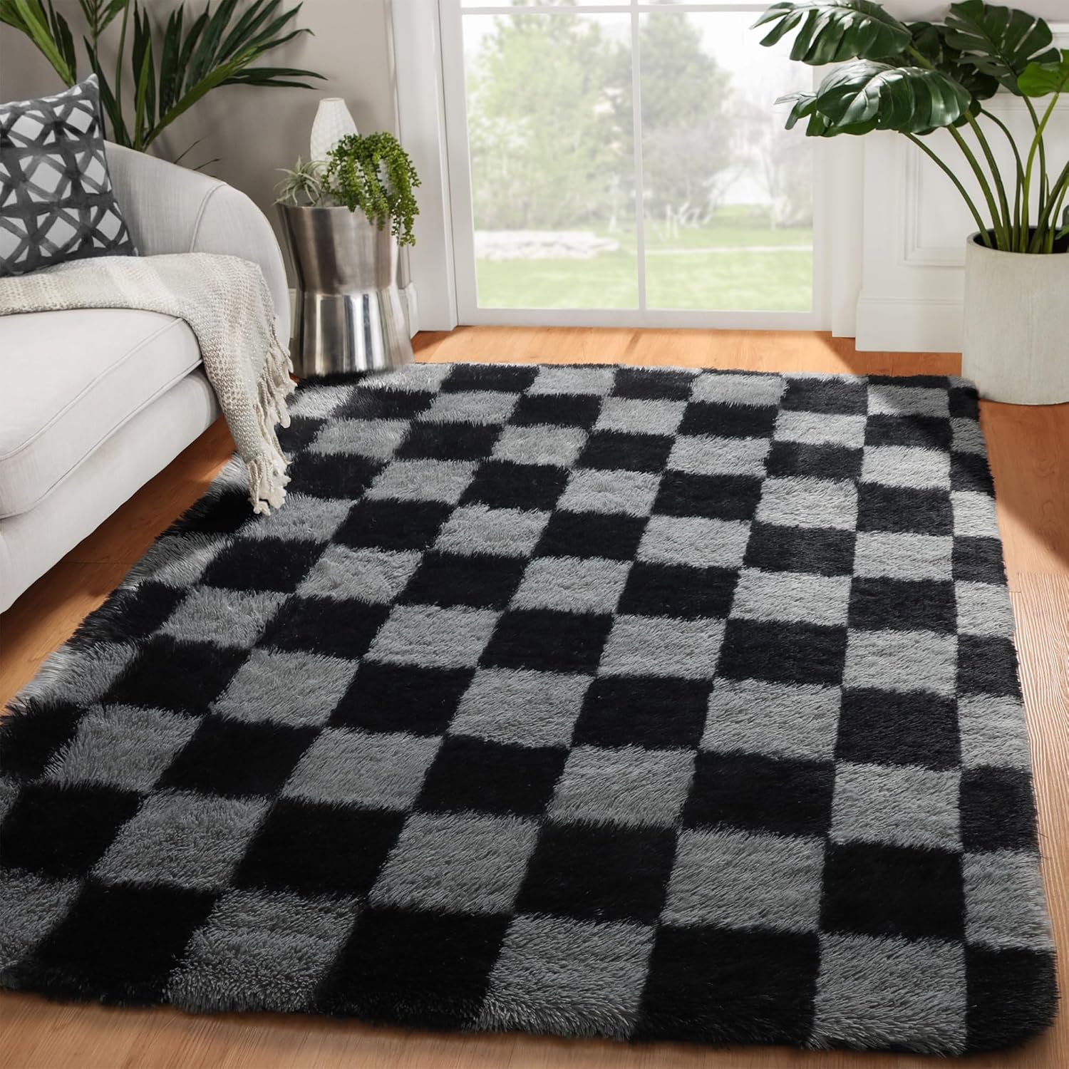 Amazon.com: KICMOR Black and Grey Area Rug for Bedroom, 4x6 Fluffy ...