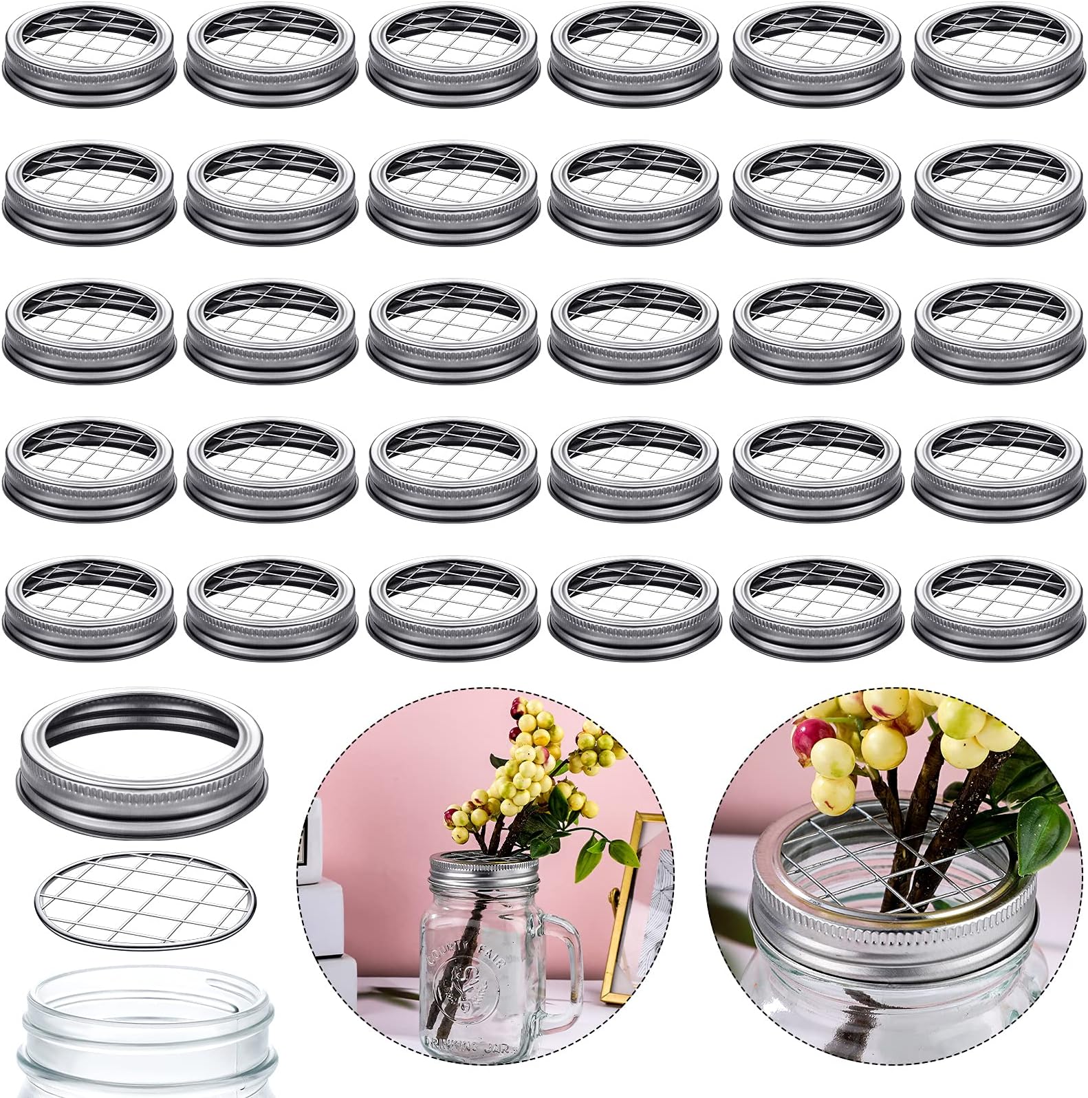 Amazon.com: 15 Pieces Mason Flower Jar Insert Lid for Wide Mouth Mason ...