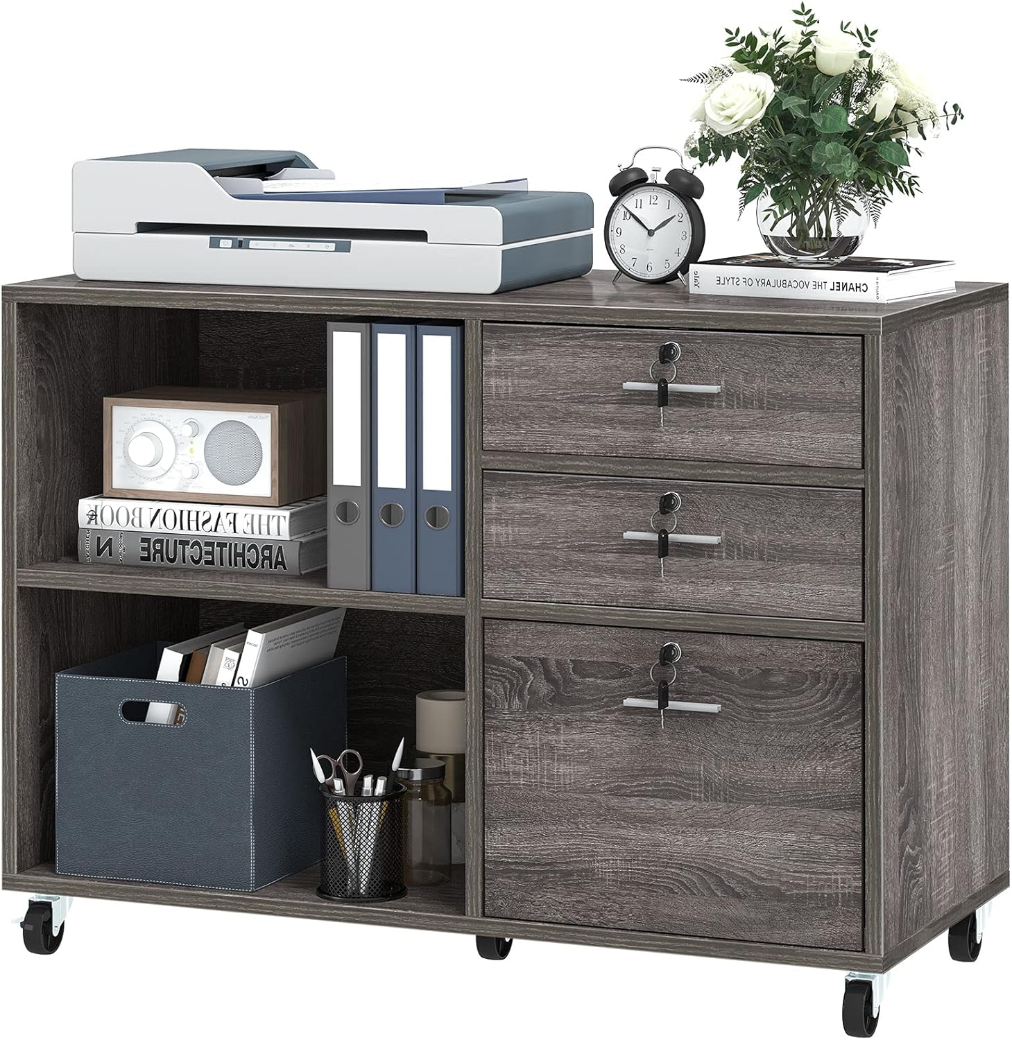 Amazon.com: YITAHOME Wood File Cabinet, 3 Drawer Mobile Lateral Filing ...