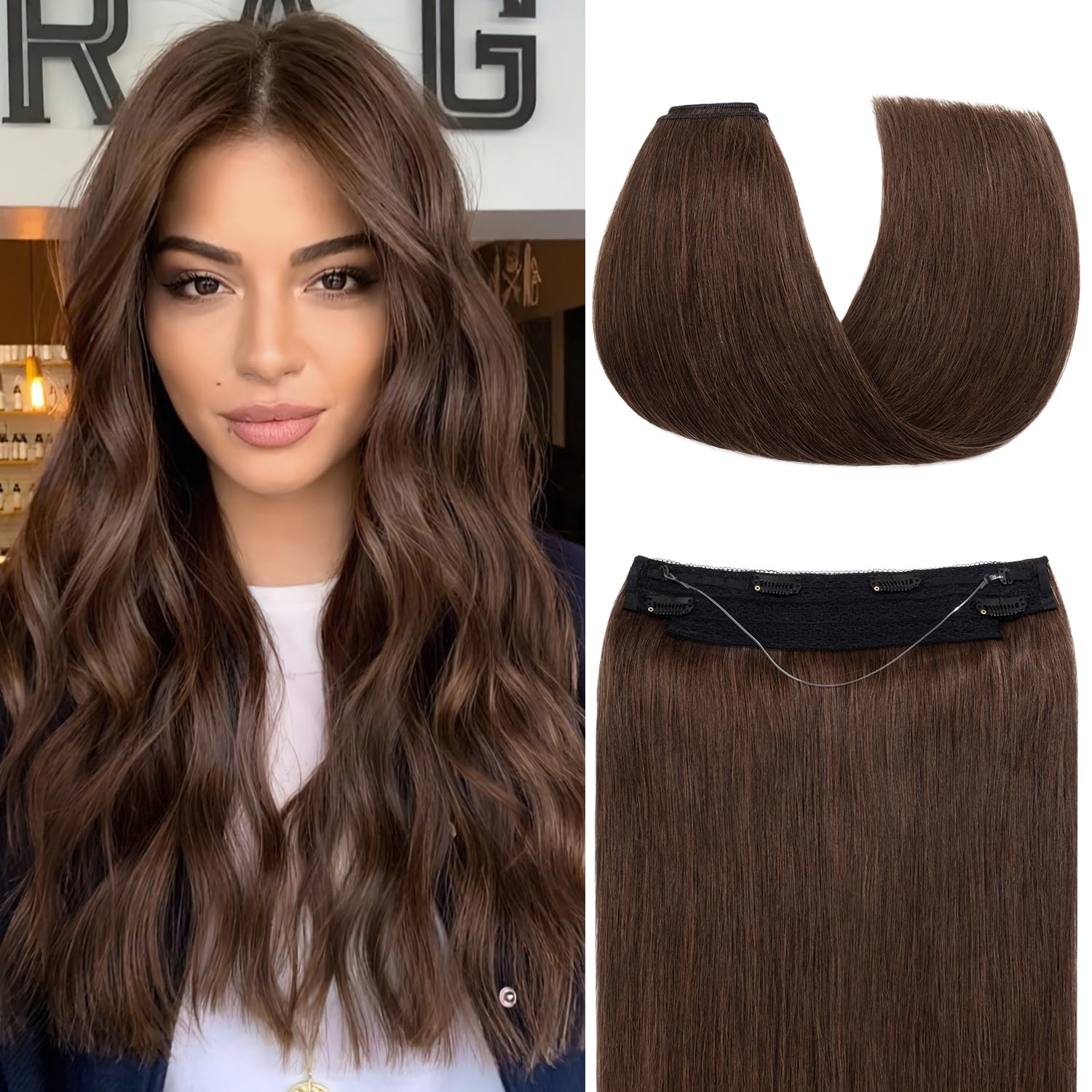 Amazon.com : SLEEKALON Invisible Wire Hair Extensions Real Human Hair ...