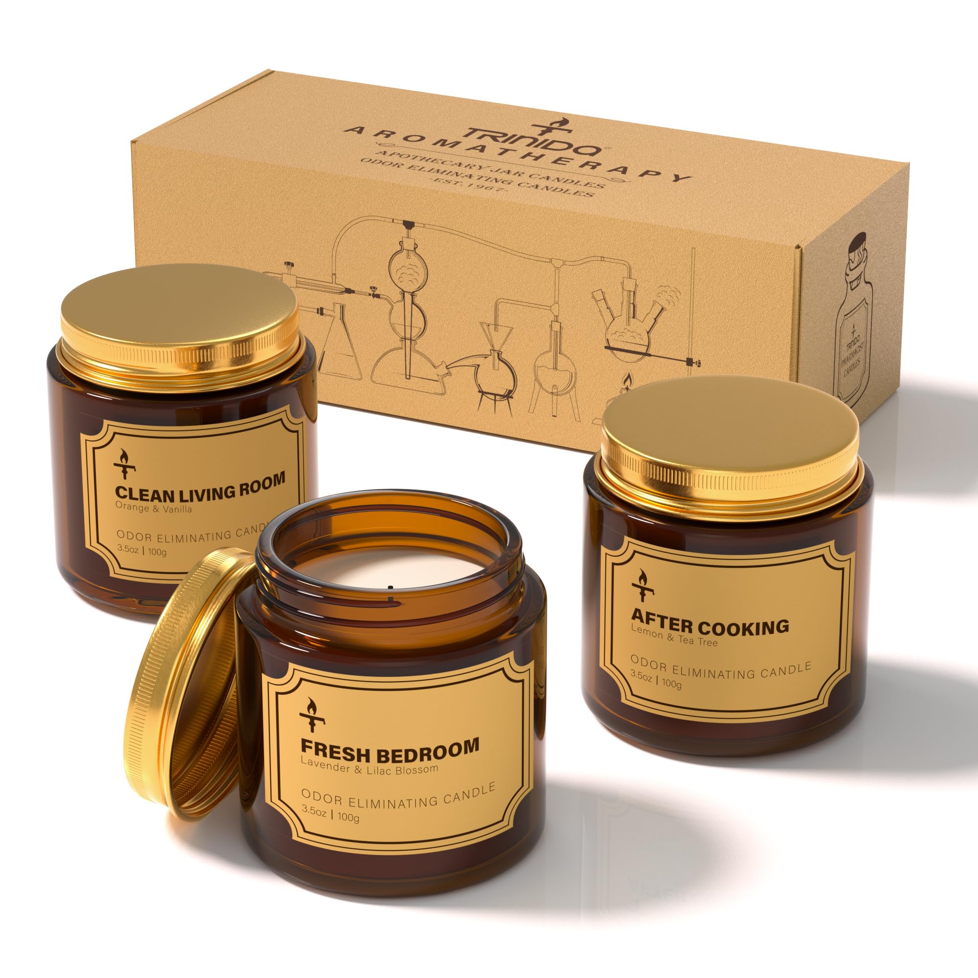 TRINIDa Scented Candles for Kitchen, 3 Pack Odor Eliminating Candles ...