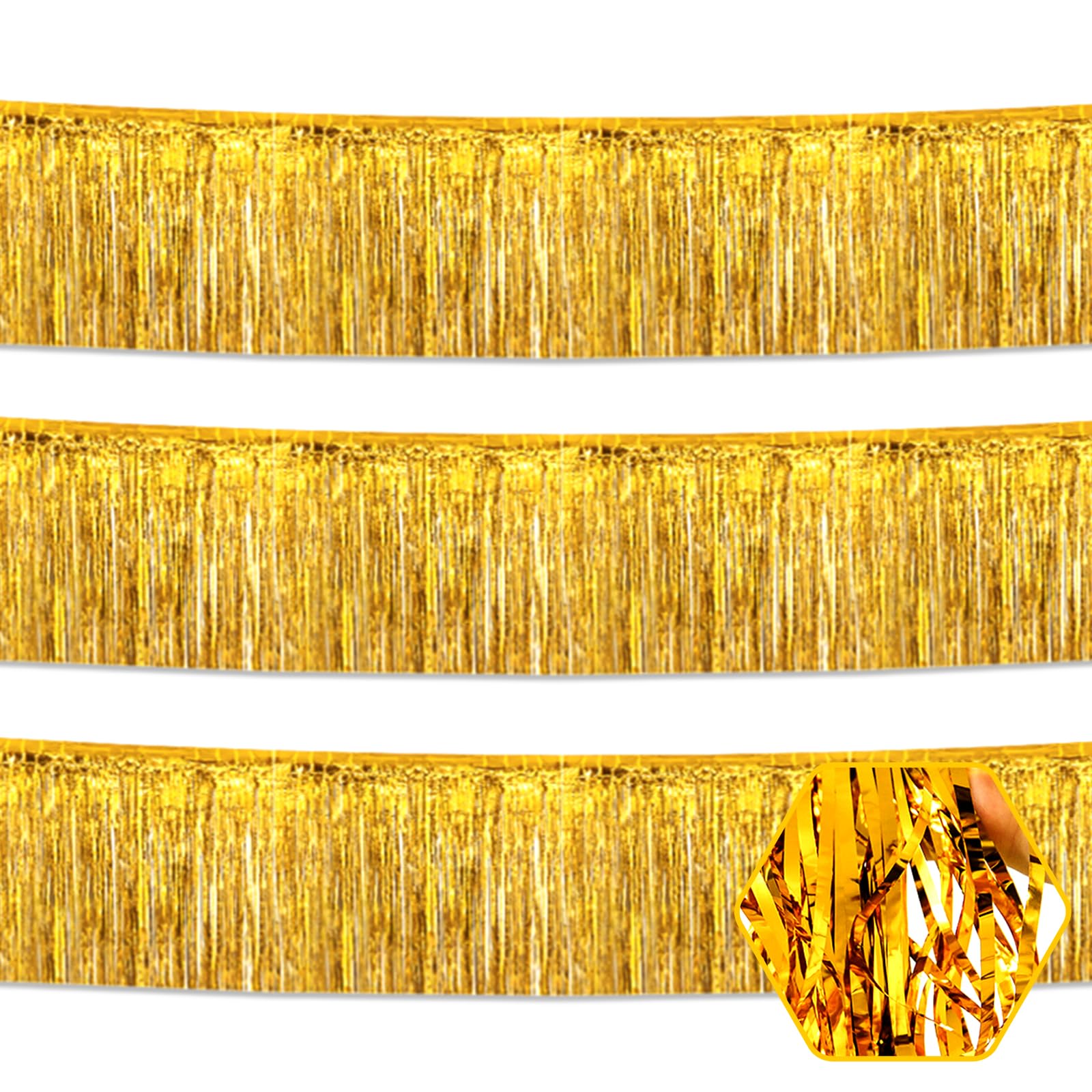 Amazon.com: 3 Pack 10 Long Gold Metallic Foil Fringe Garland Wall ...