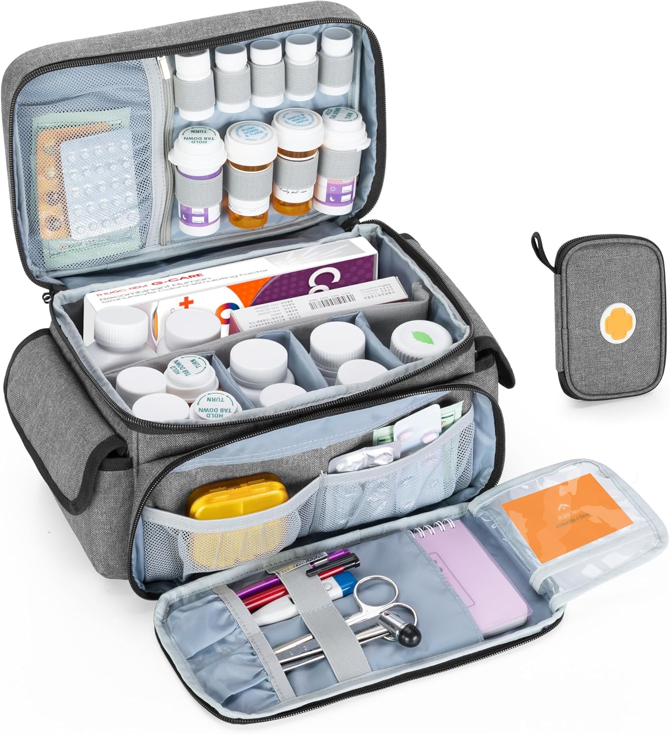 CURMIO Medicine Organizer Box, Empty Pill Bottle Case with Small Zipper ...