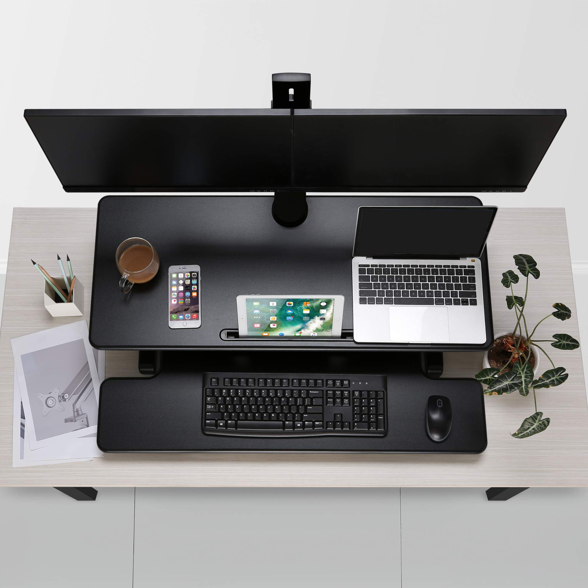 AVLT-Power Dual Monitor Mount with Low Profile Base- for Sit-Stand Desk ...