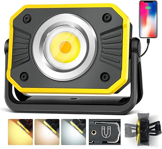 LED Work Light, 2000LM Portable COB Rechargeable Work Lights, Magnetic ...