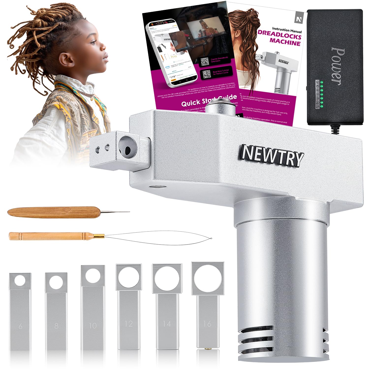 Amazon.com : NEWTRY Dreadlocks Machine with Multiple Tools 6/8/10/12/14 ...