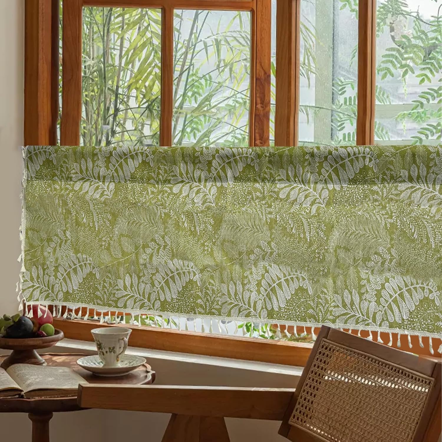 Amazon.com: ABREEZE Leaves Floral Kitchen Valance with Tassels ...