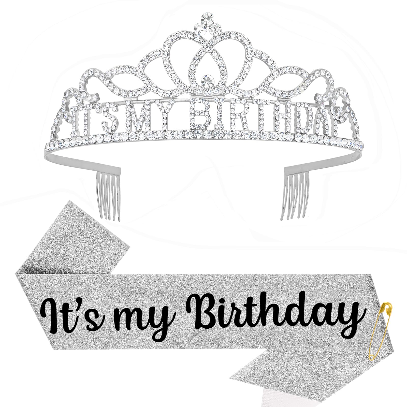 Amazon.com : Araluky Silver-Black Birthday Crown and Sash for Women ...