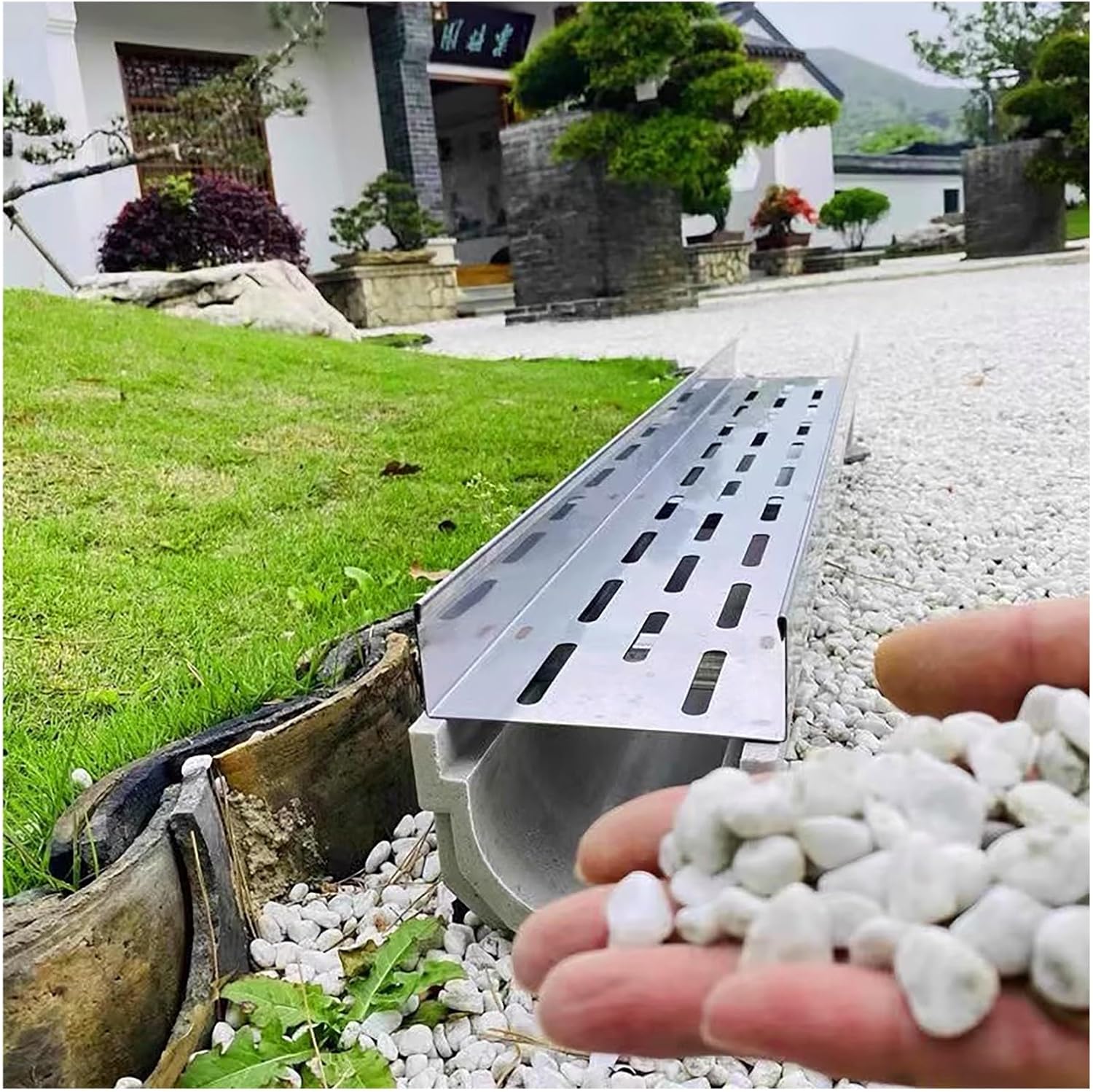 Outdoor Pebble Drainage Channel System - U-Shaped Gutters with Metal ...