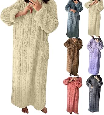 Women's Flannel Nightgown, Fuzzy Fleece Cozy Plush Warm Winter Pullover ...