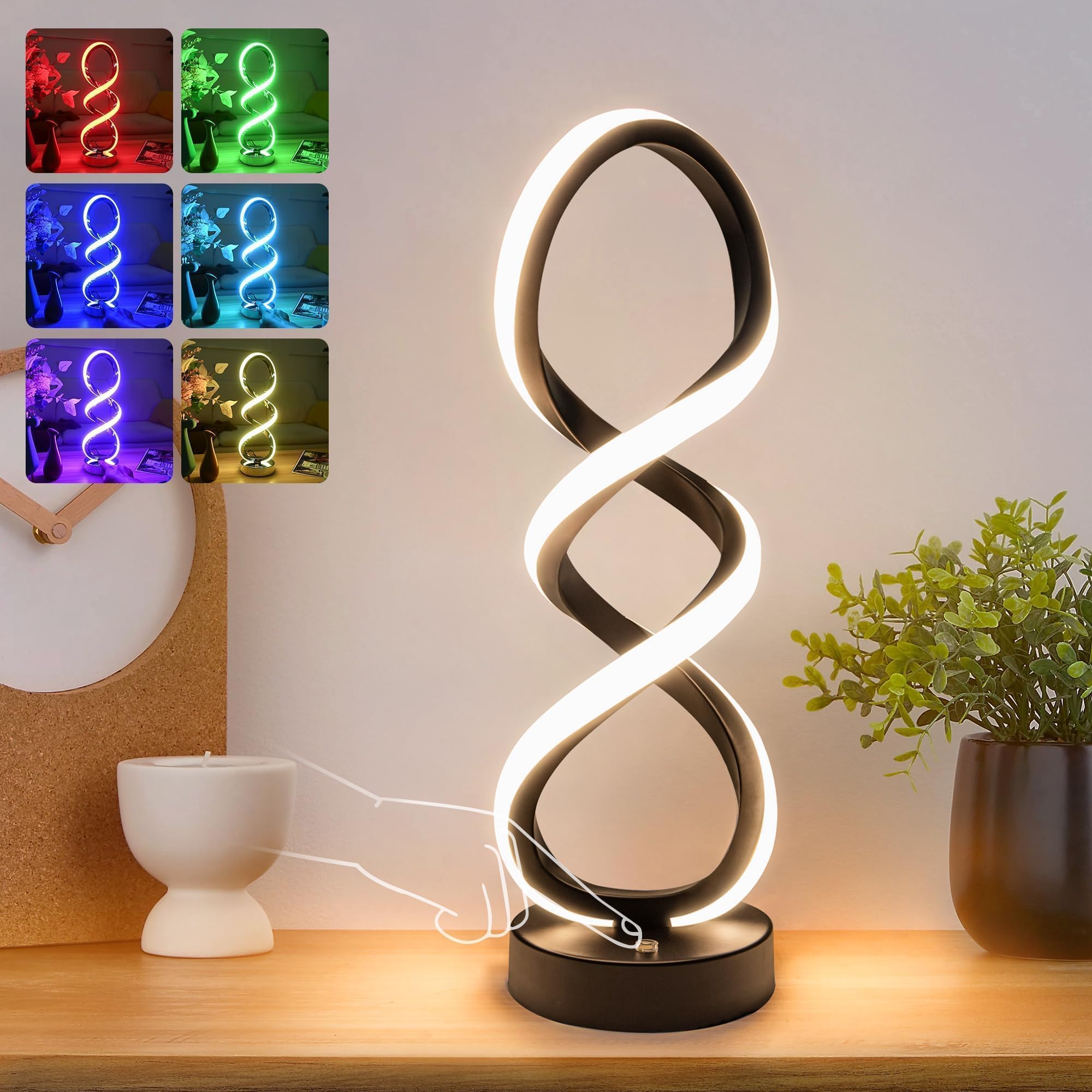 Adebime Modern Table Lamp, 7 Colors 10 Light Modes Spiral Design Table ...