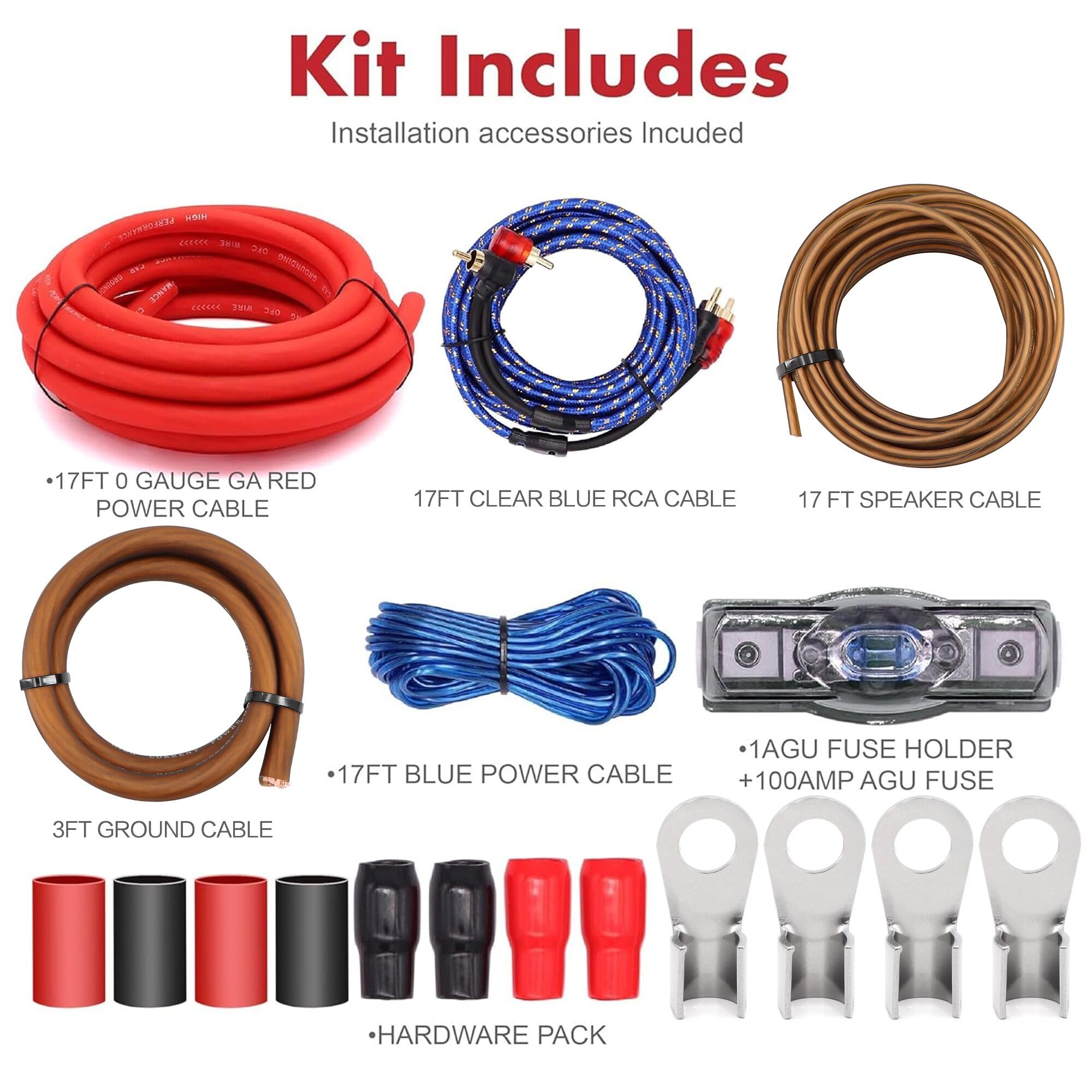 Snapklik.com : 0 Gauge CCA Amplifier Wiring Kit 3000W Complete - Copper ...