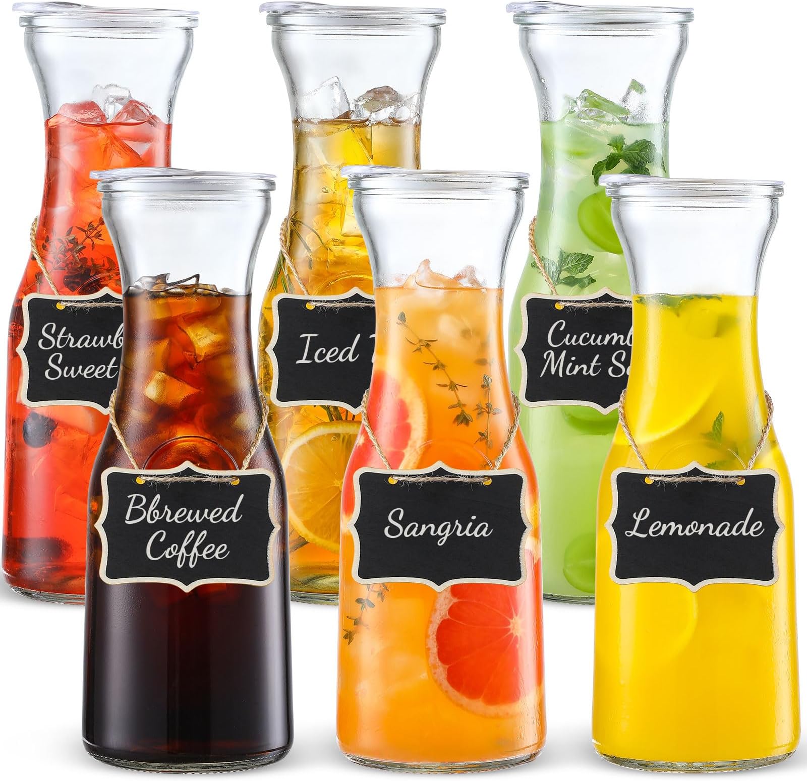 Amazon.com: 1 Liter Glass Carafe - Drink Pitcher & Elegant Wine Carafe ...