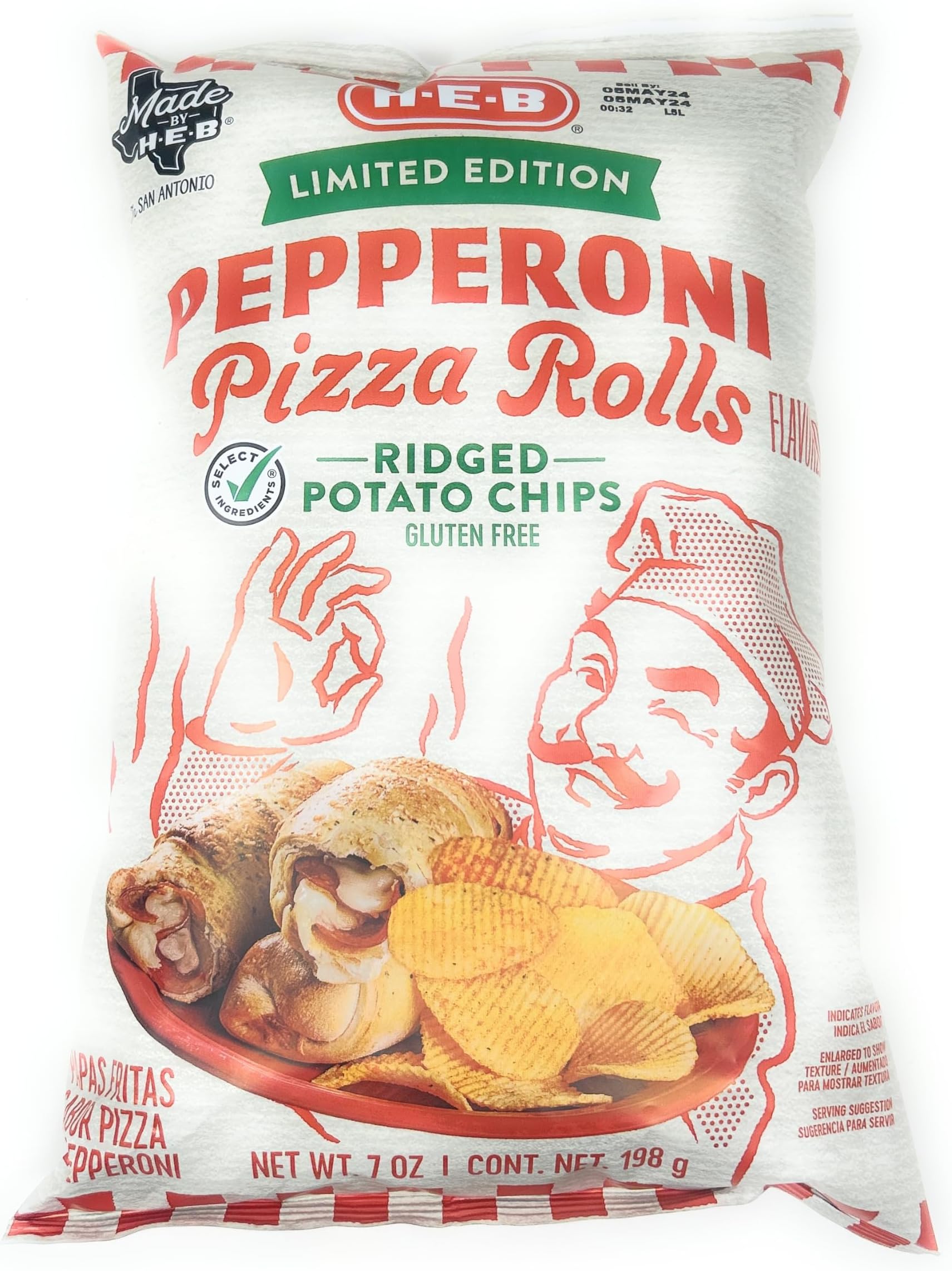 Amazon.com: HEB H‑E‑B Pepperoni Pizza Rolls Ridged Potato Chips 7oz - 1 bag