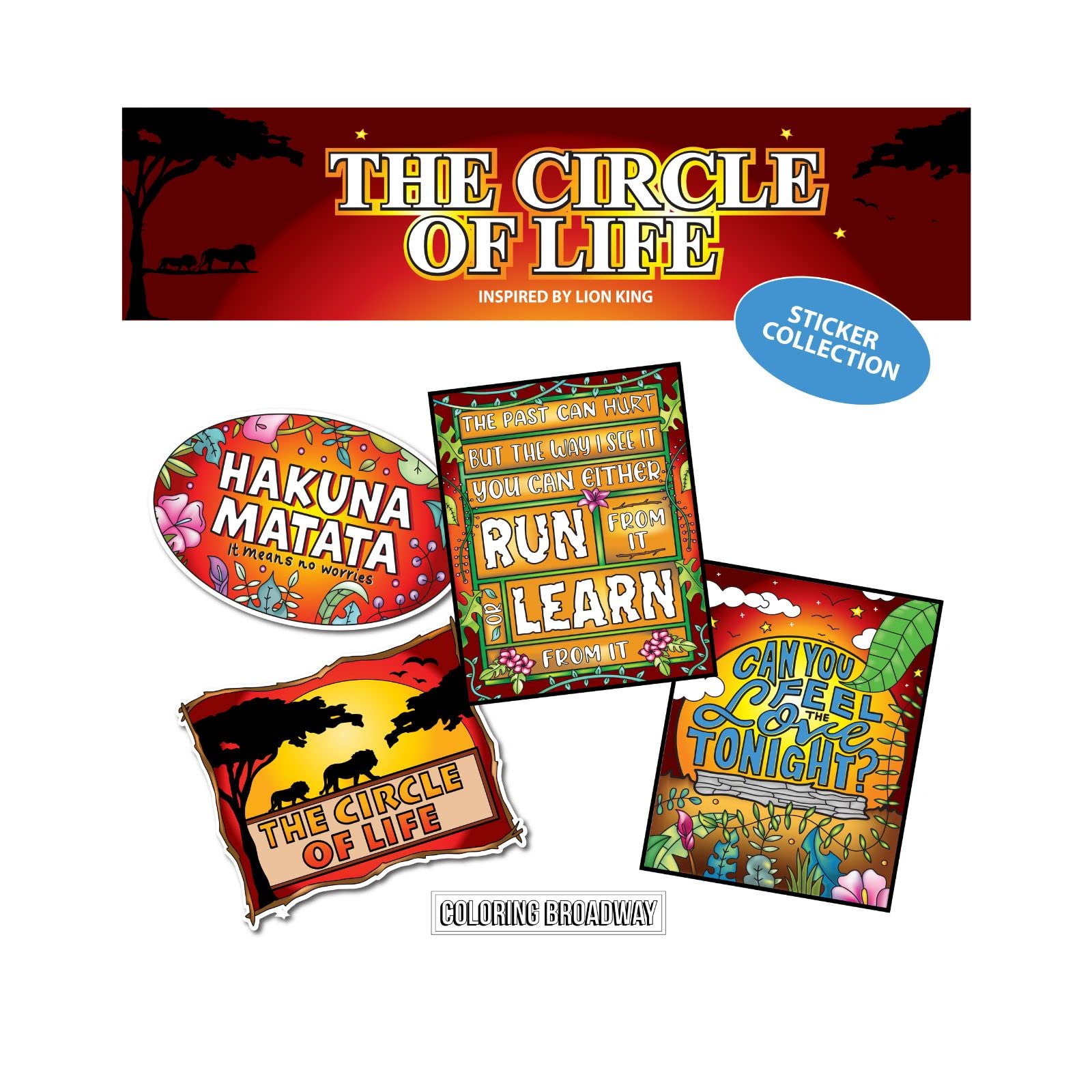 Amazon.com: Coloring Broadway - Lion King Inspired Stickers (Set of 4 ...