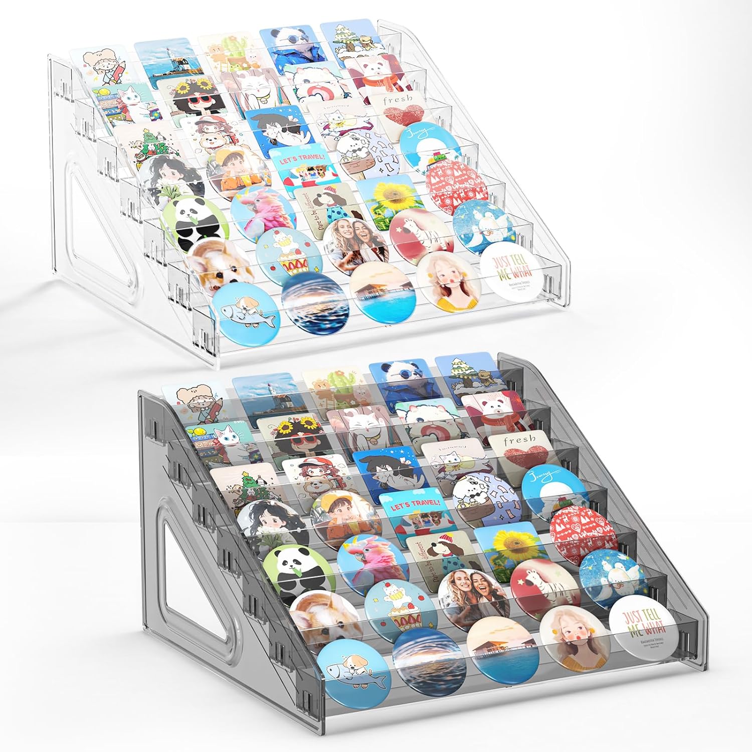 Amazon.com: 2 Pack Button Badge Organizer 7 Layers – Acrylic Badge ...