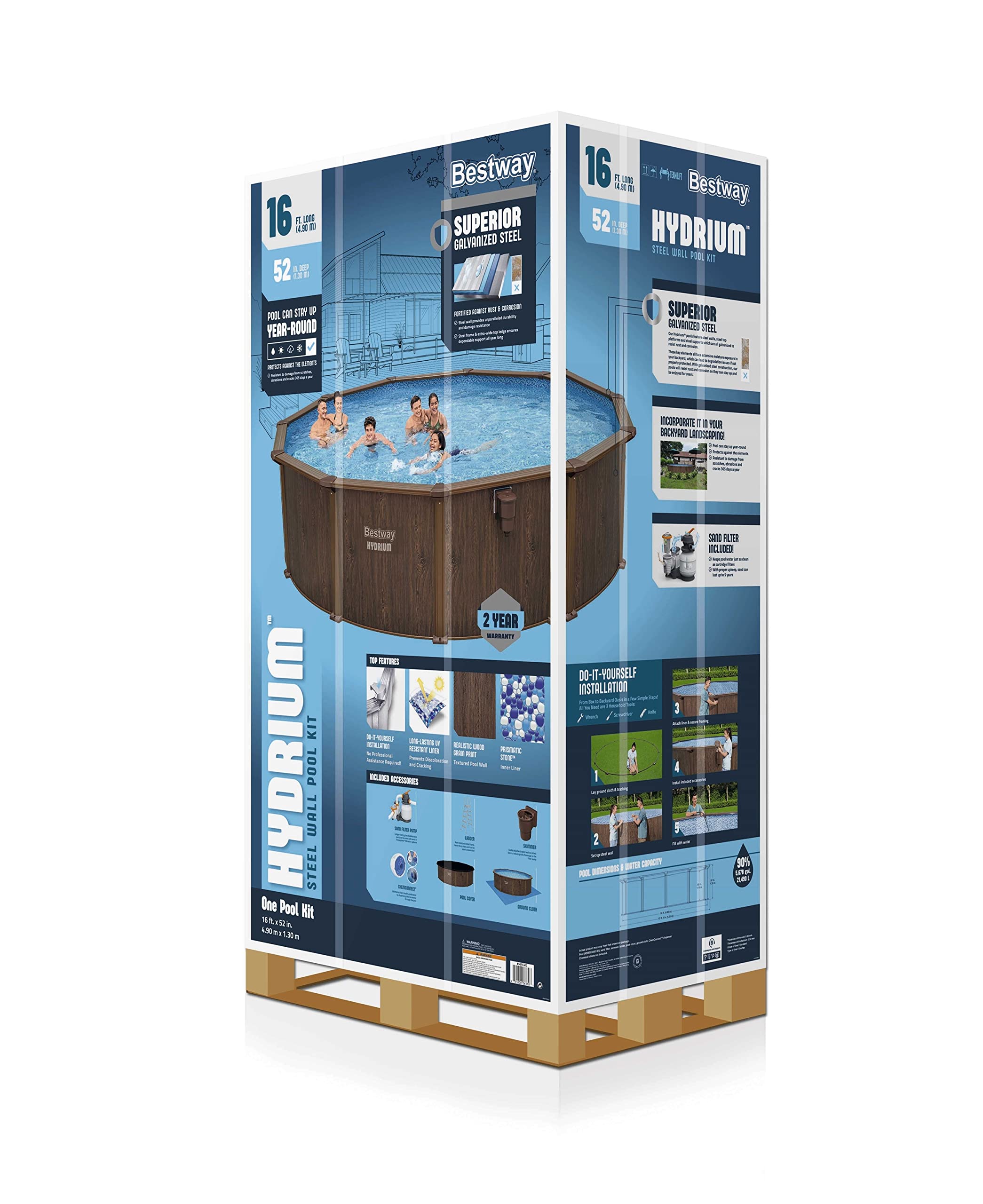 Bestway Hydrium Galvanized Steel Wall Above Ground Pool Set 16' x 52 ...