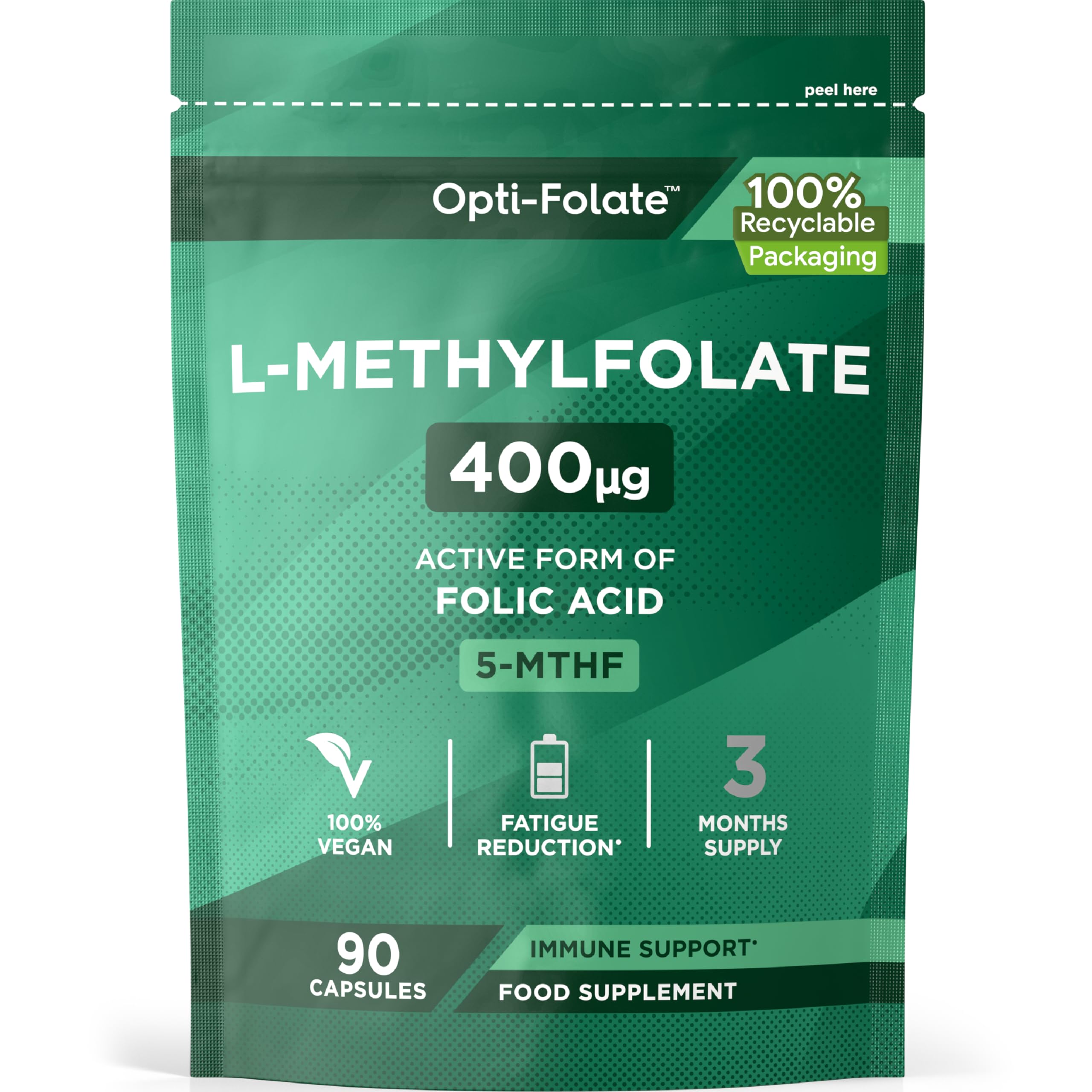 L Methlyfolate 400ug | 90 Vegan Capsules (3 Months Supply) | Active ...