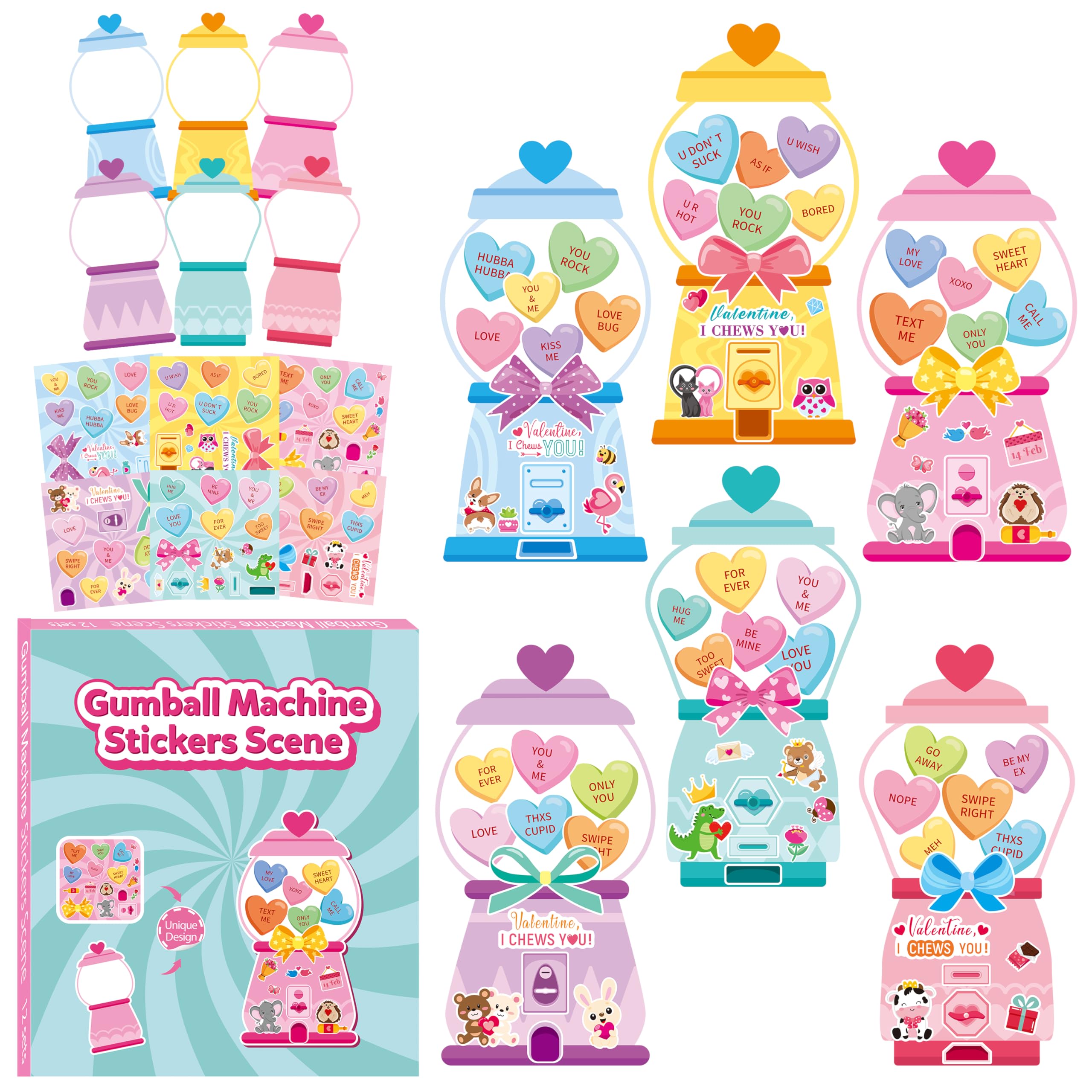 Amazon.com: CY2SIDE Valentines Gumball Machine Stickers - 12 Sets of ...