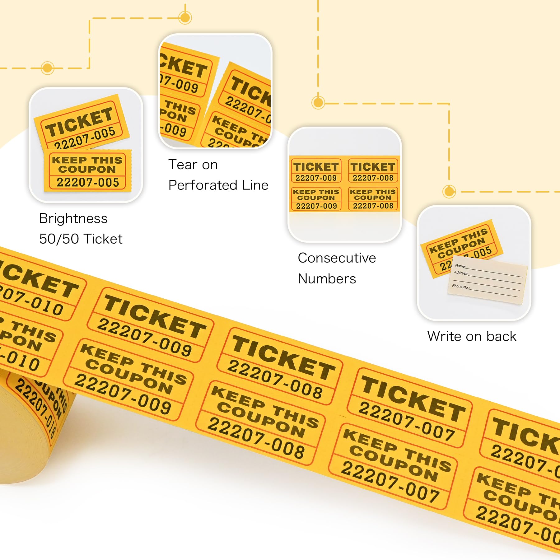 Snapklik.com : 1000 Raffle Tickets,Neon Yellow, Raffle Ticket Double ...