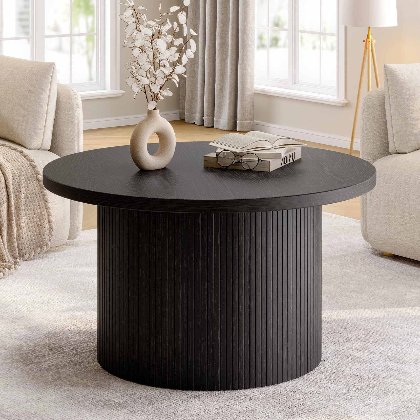 Amazon.com: ONBRILL 31.5" Round Coffee Table, Tambour Design Coffee ...