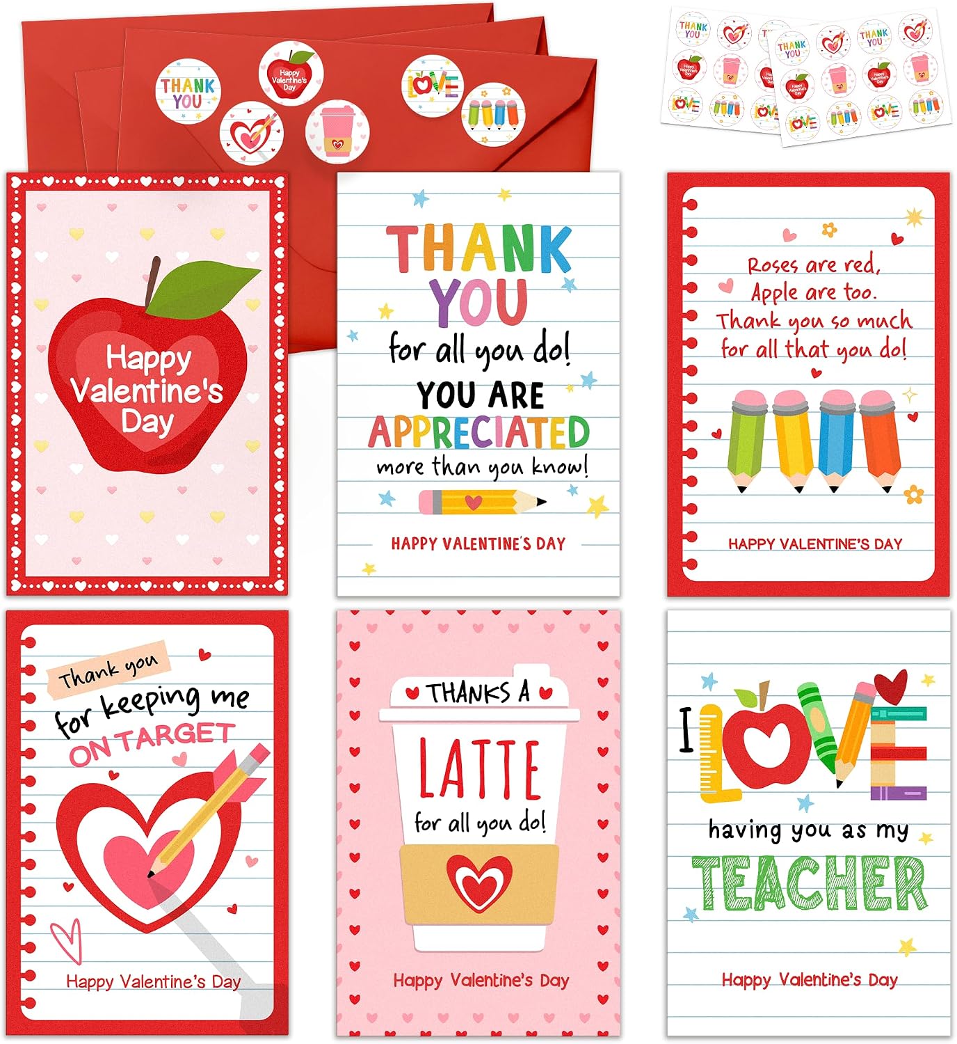 Amazon.com: KATLADIZ 24 Packs Teacher Valentine Card - Valentines Day ...