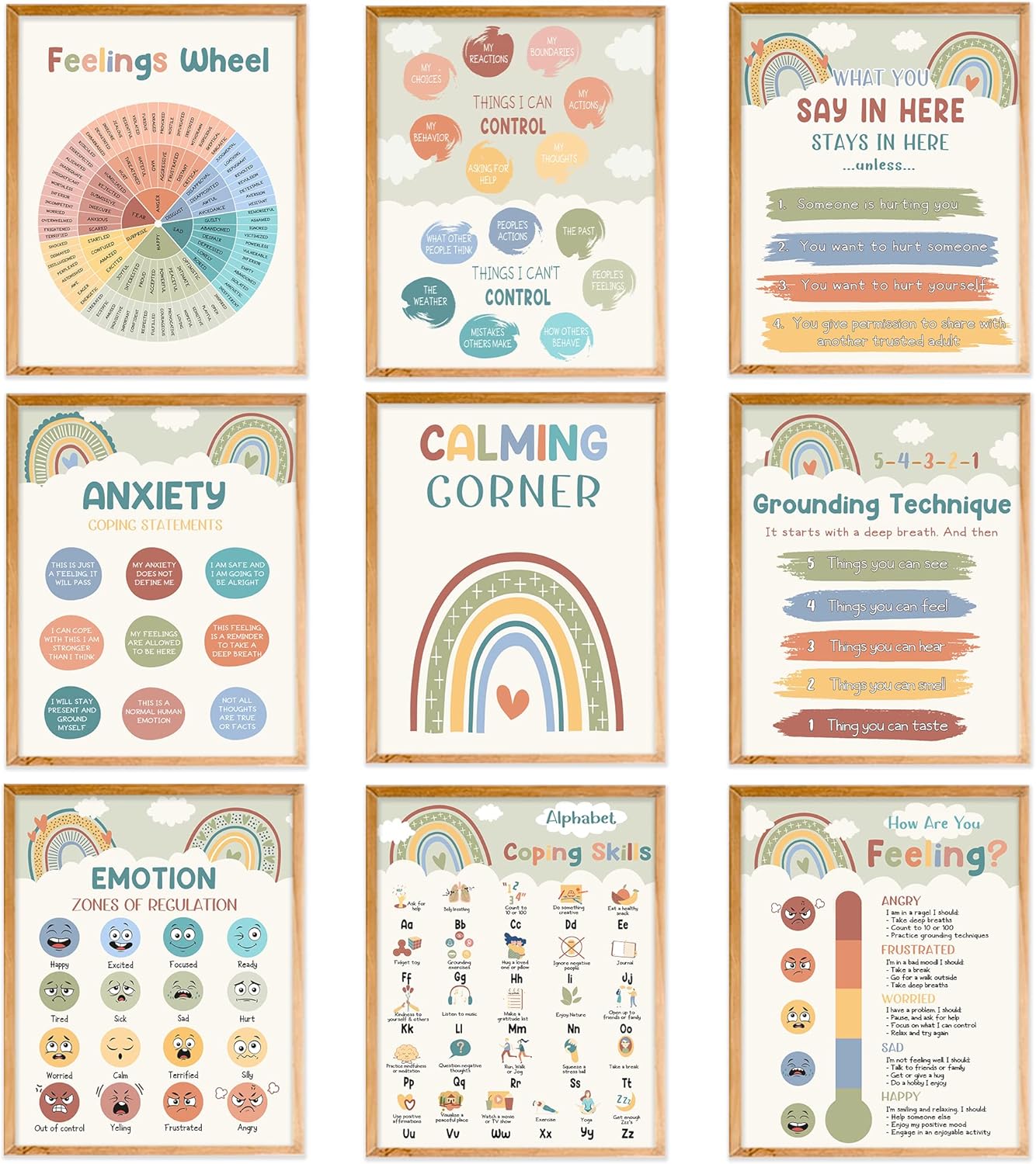 Amazon.com: 9 Calming Corner Mental Health Posters (12"x15"), Feelings ...