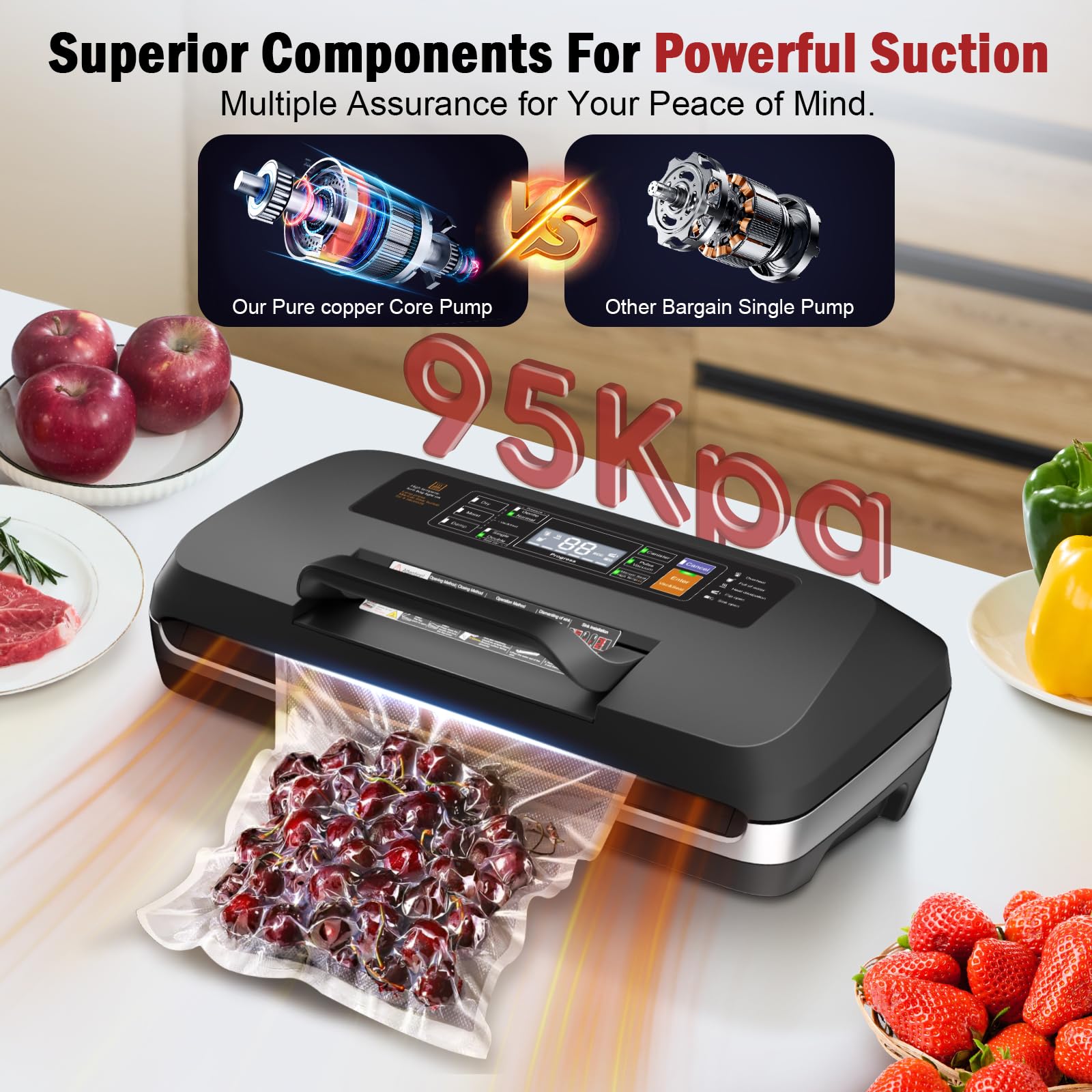 Snapklik.com : 95kpa Vacuum Sealer Machine,Easy-Lock Handle,Built-in ...