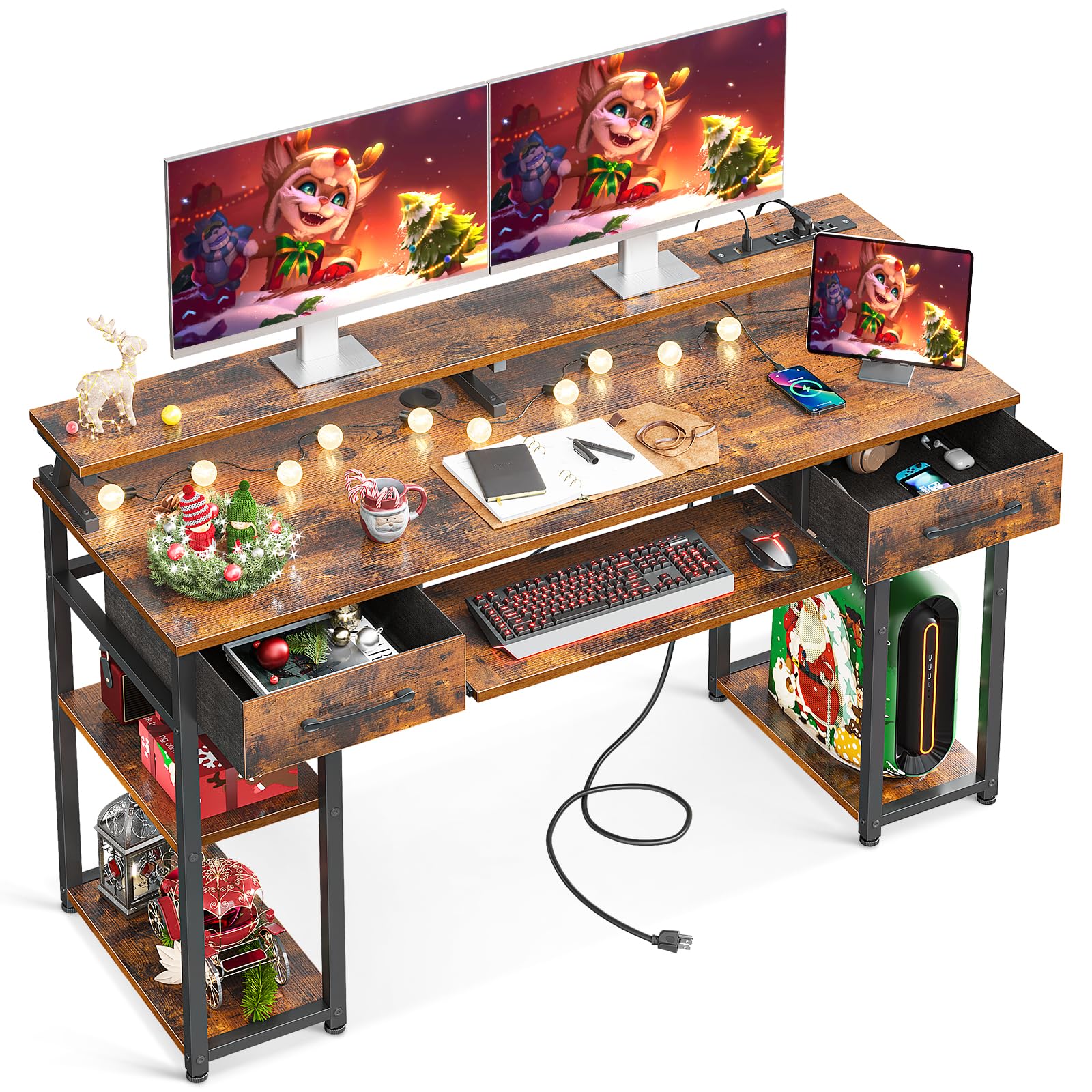 ODK 55 inch Computer Office Desk with USB Charging Port and Keyboard ...