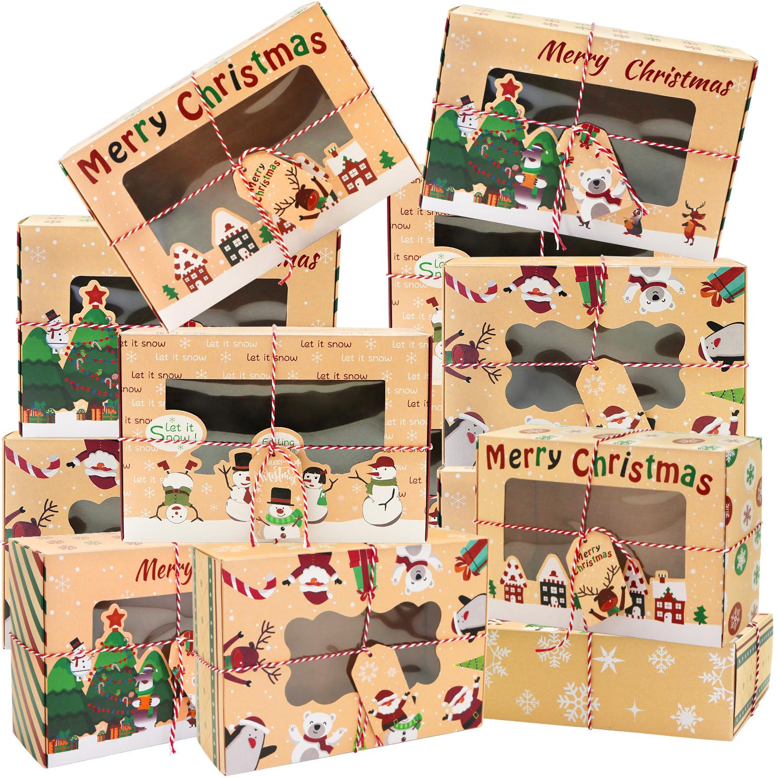 Amazon.com: 12 Pcs Christmas Cookie Boxes with Window and Lid ...